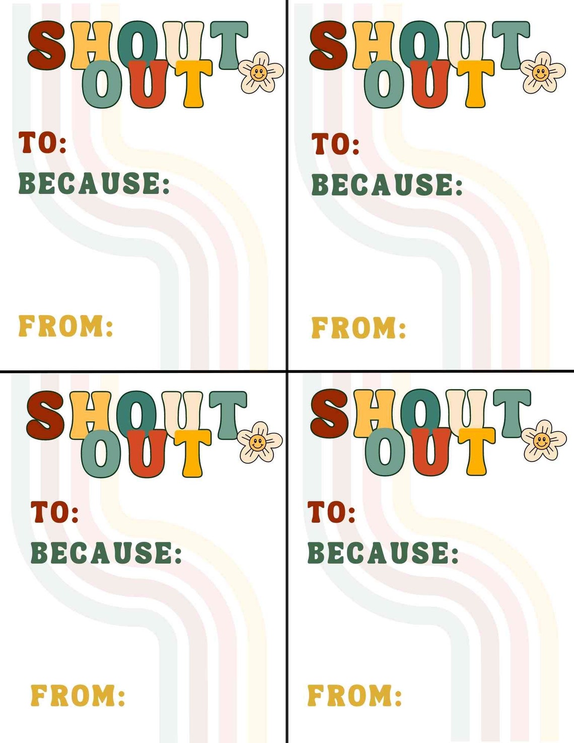 Retro Mod Recognition Shout Out Cards Student Reward Acknowledgement ...