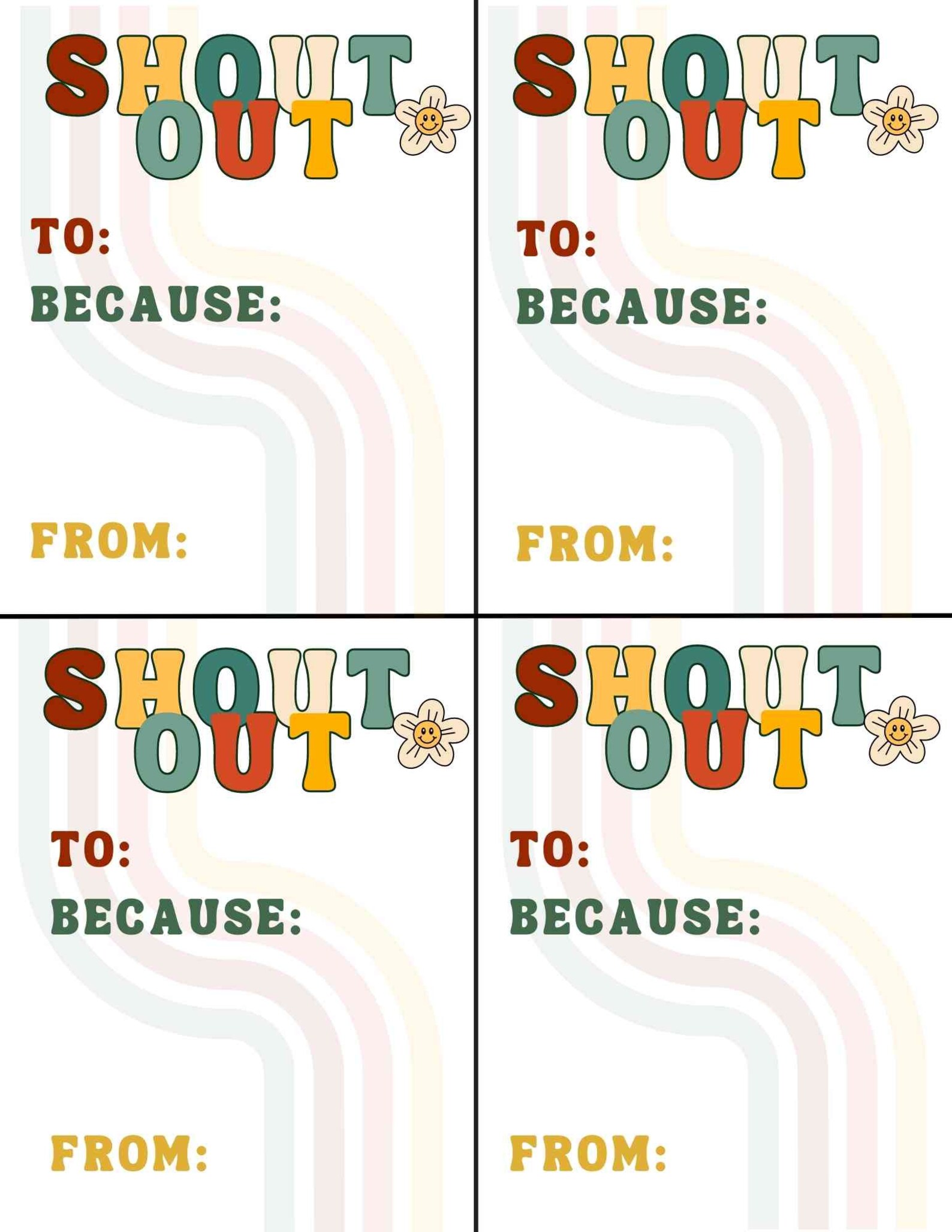 Retro Mod Recognition Shout Out Cards Student Reward Acknowledgement ...
