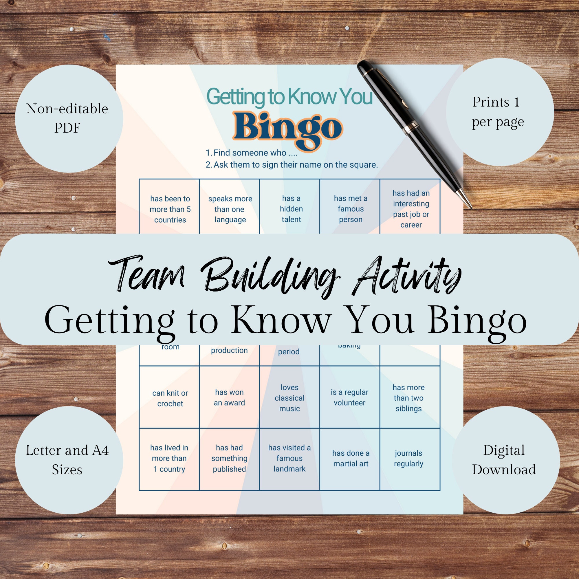 Single Version Getting to Know You Bingo Icebreaker Team Building for ...