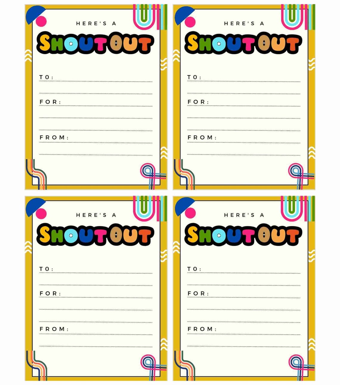 Employee Recognition Shout Out Cards Student Reward Acknowledgement ...