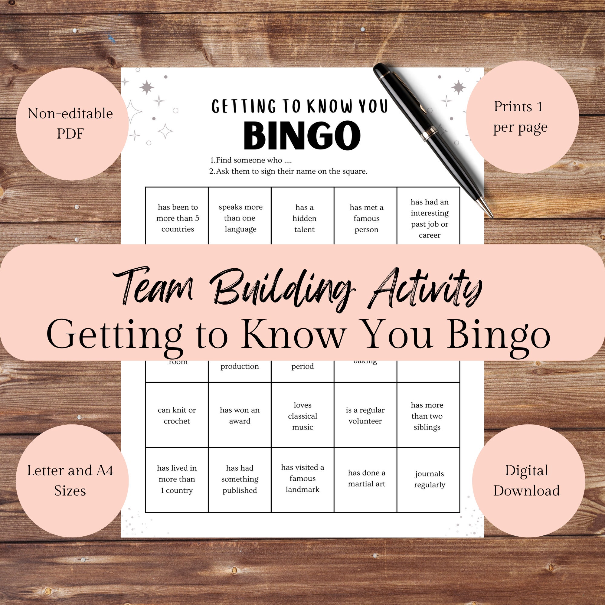 Single Version Getting to Know You Bingo Icebreaker Team Building for ...