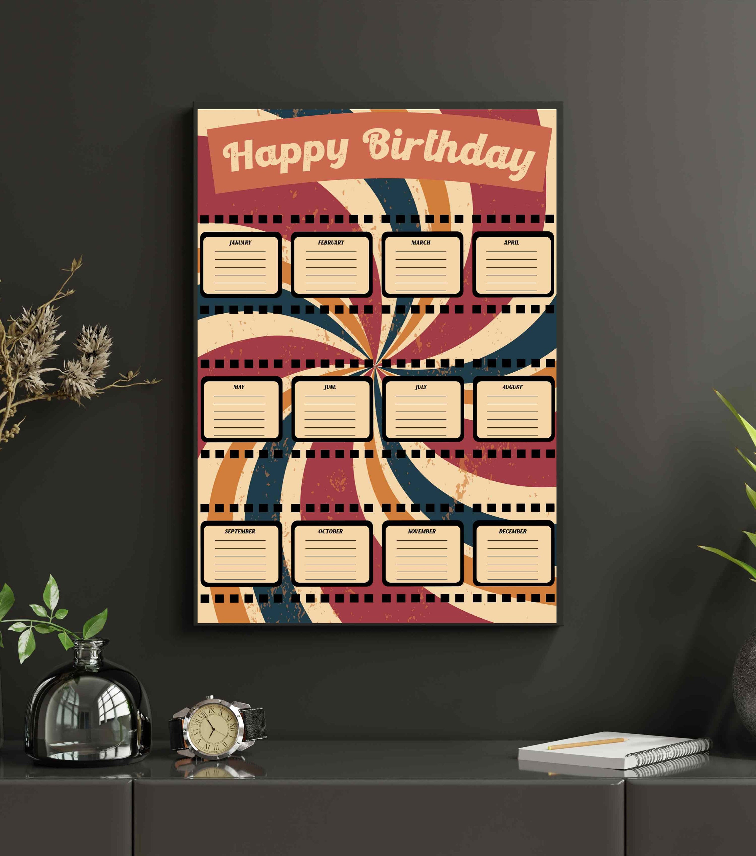 Digital Retro Birthday Poster Office Chart for Staff Birthdays Employee ...