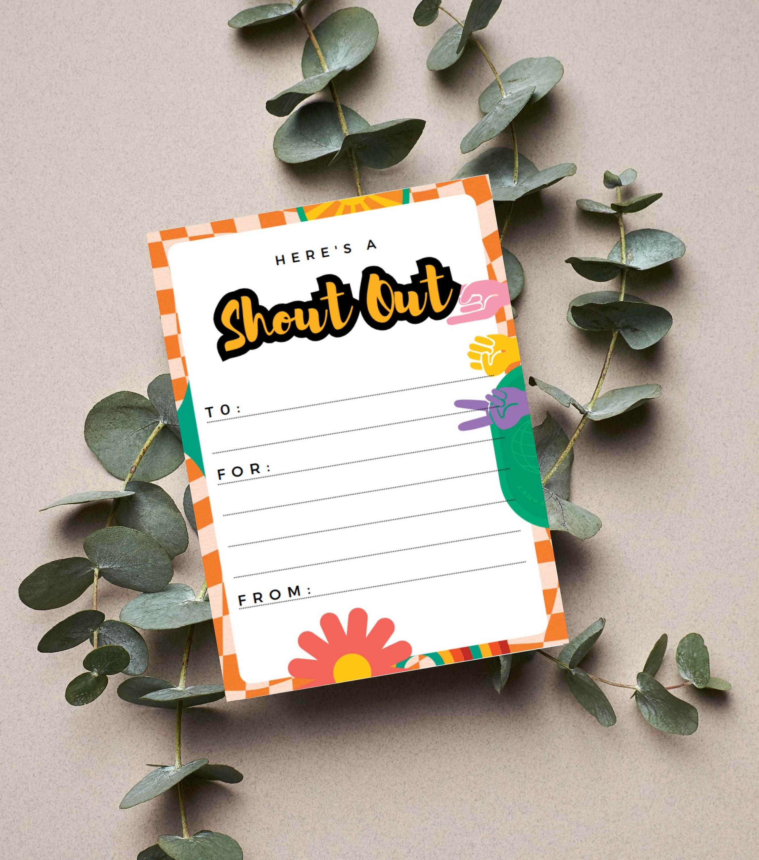 Employee Recognition Shout Out Cards Student Reward Acknowledgement ...