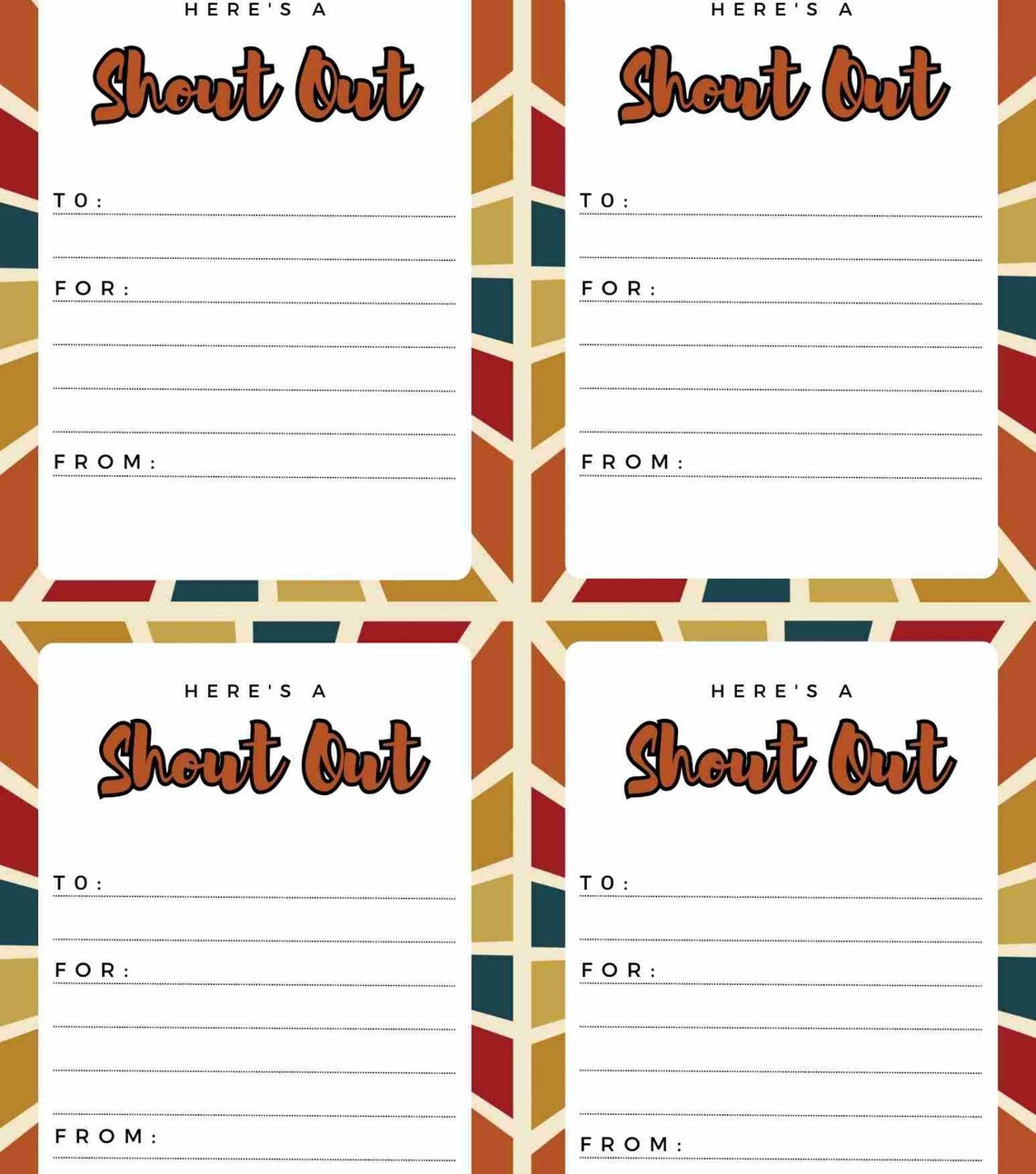 Retro Employee Recognition Shout Out Cards Student Reward ...