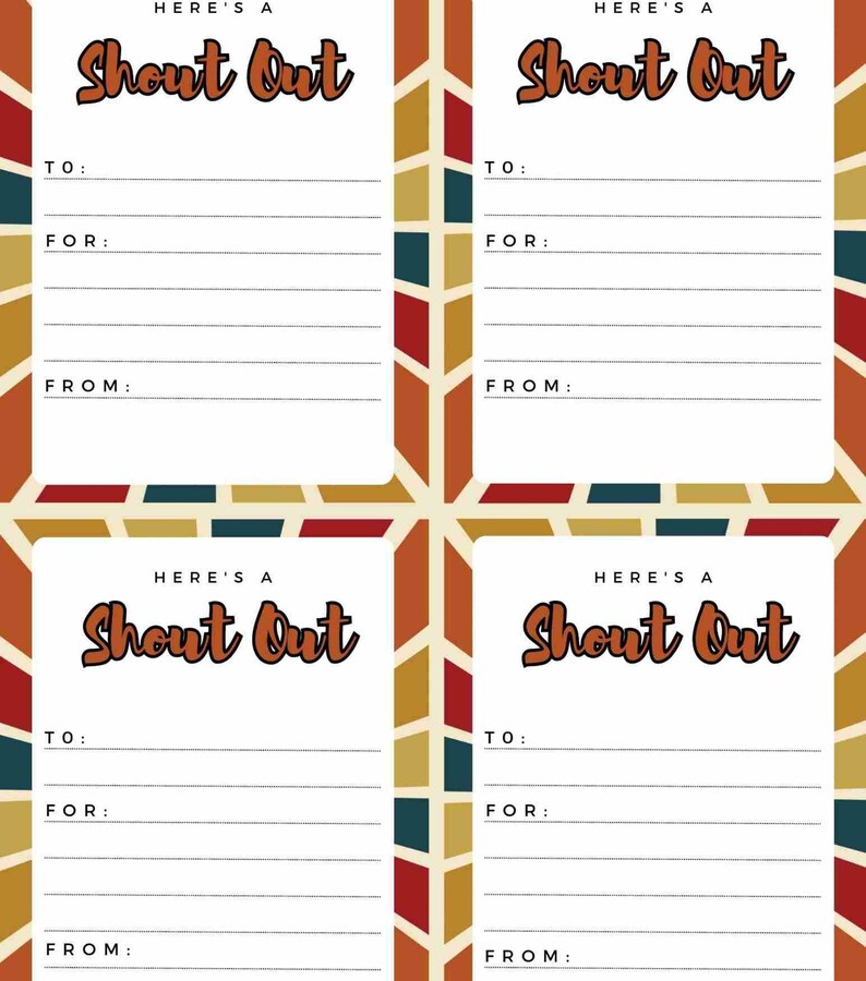 Retro Employee Recognition Shout Out Cards Student Reward ...