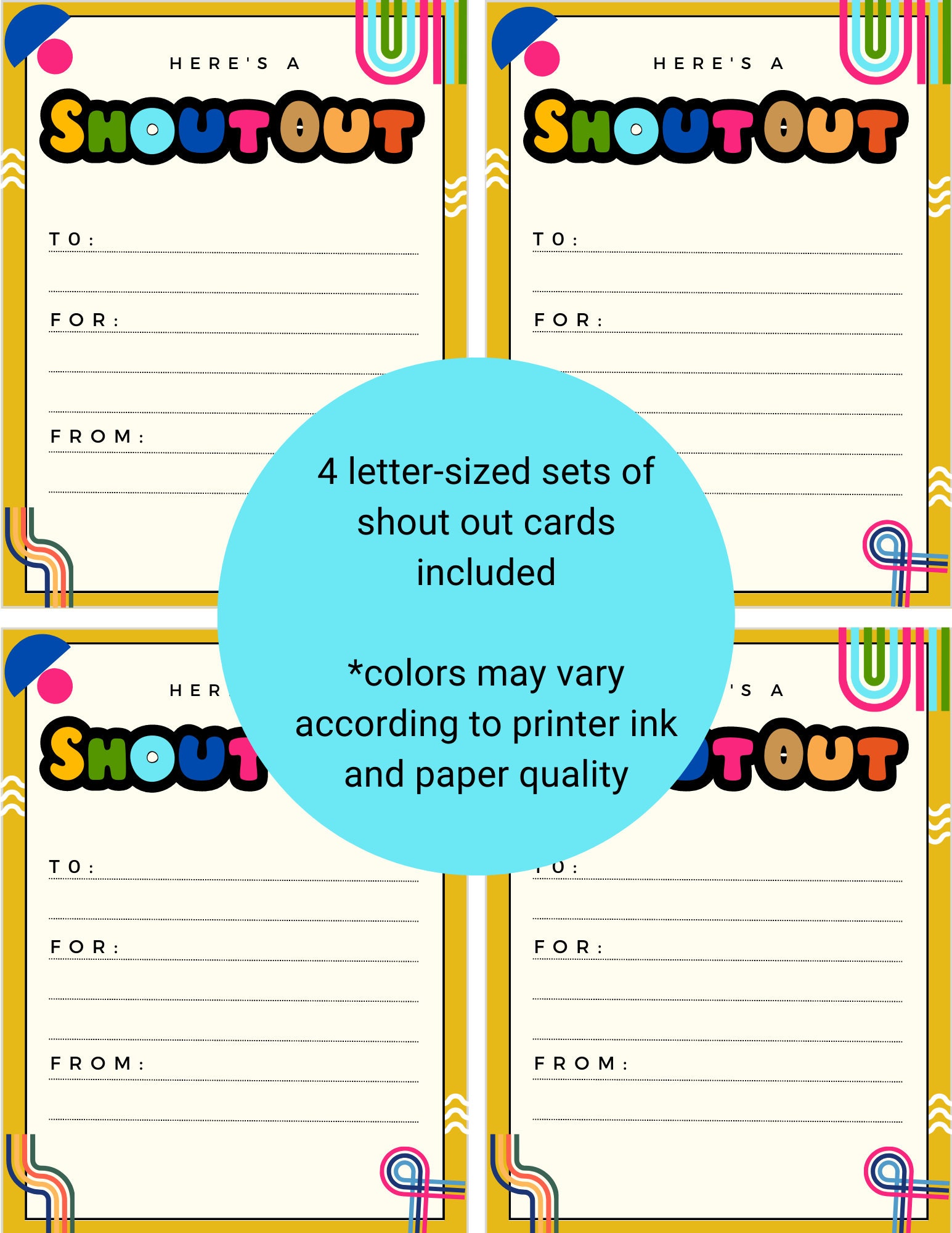 4 Sets of Recognition Shout Out Cards Reward Acknowledgement Staff ...