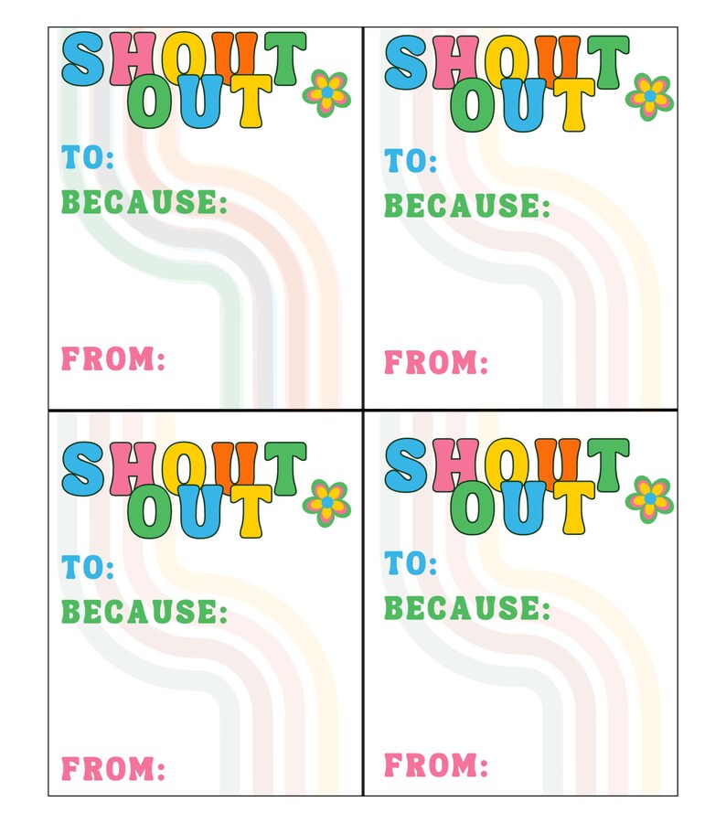 Bright Retro Mod Recognition Shout Out Cards Student Reward ...