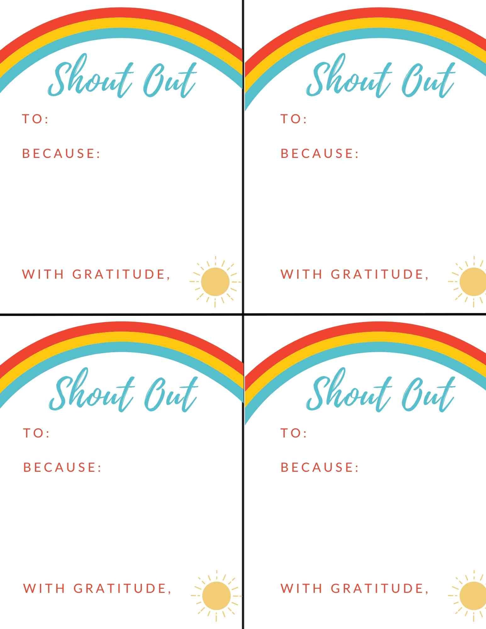 Rainbow Recognition Shout Out Cards Student Reward Acknowledgement ...