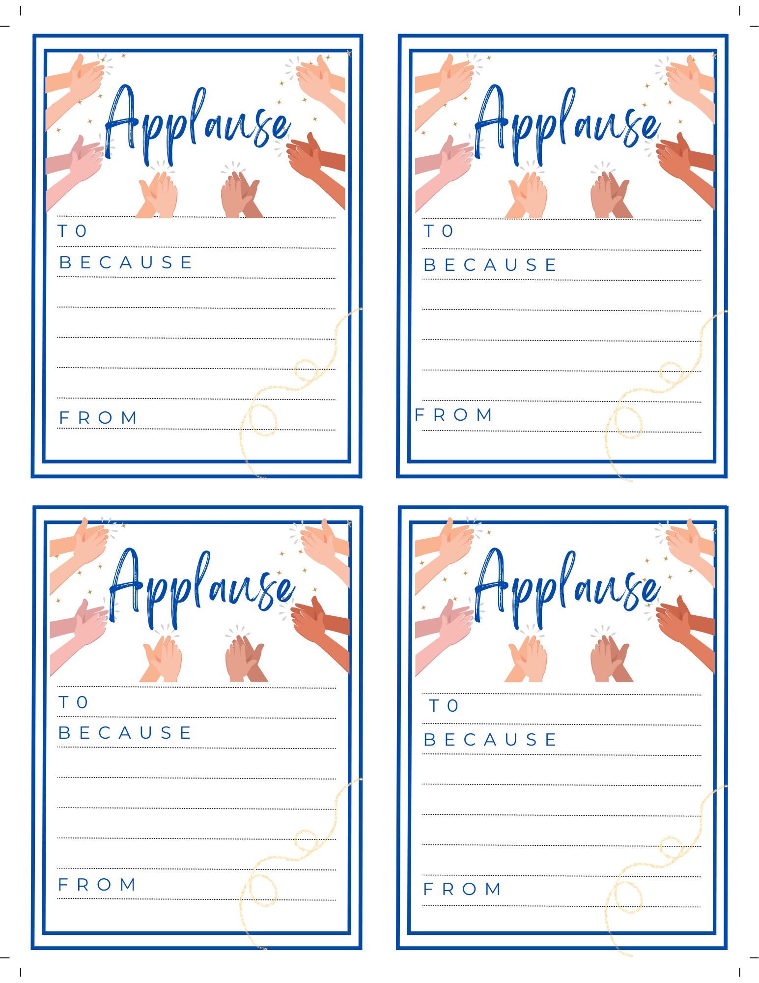 Applause Recognition Shout Out Cards Student Reward Acknowledgement ...