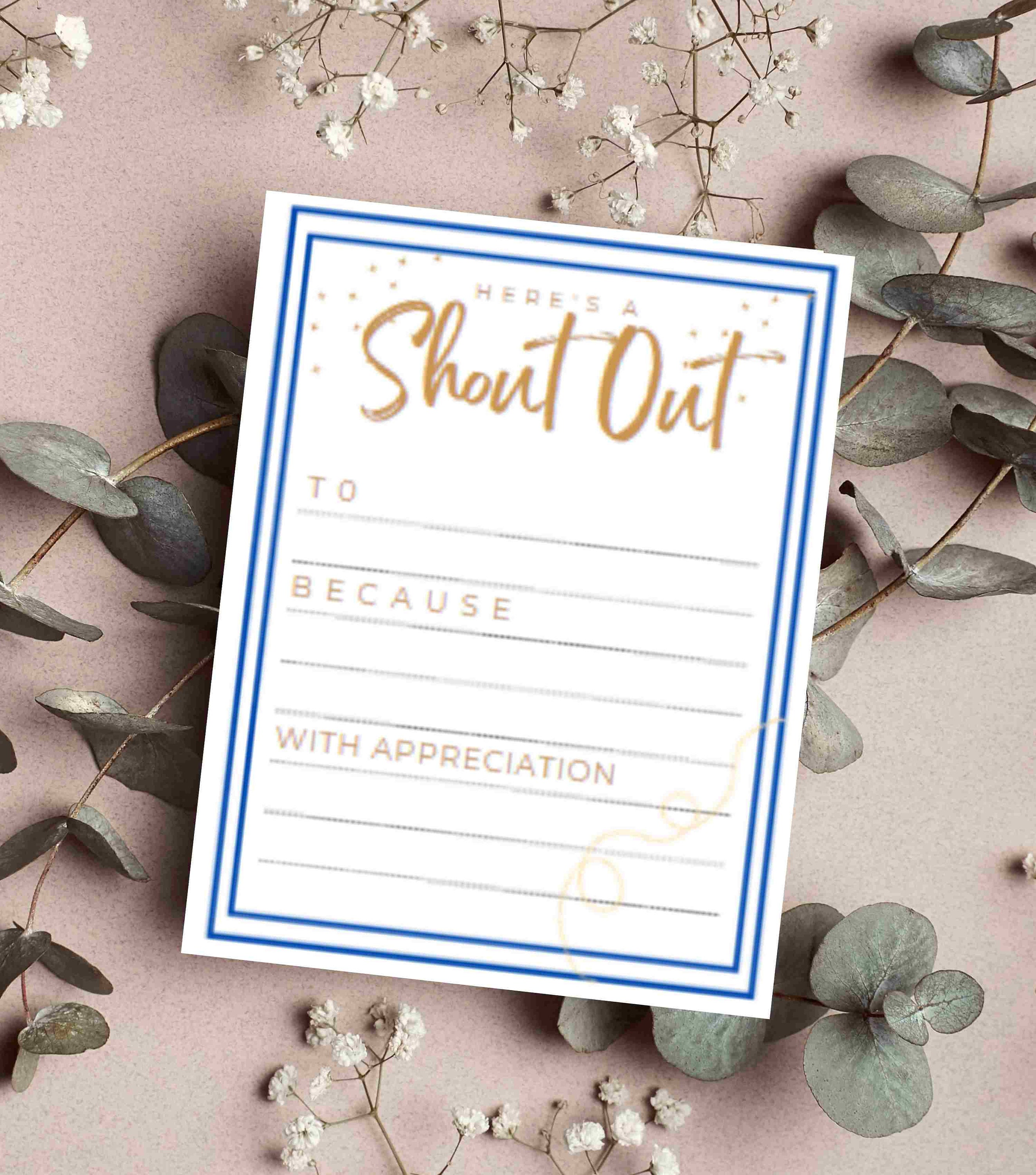 Gold Font Recognition Shout Out Cards Student Reward Acknowledgement ...