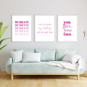 Strong Woman Set of 3 Pink and Mauve Printable Inspirational Wall Art ...