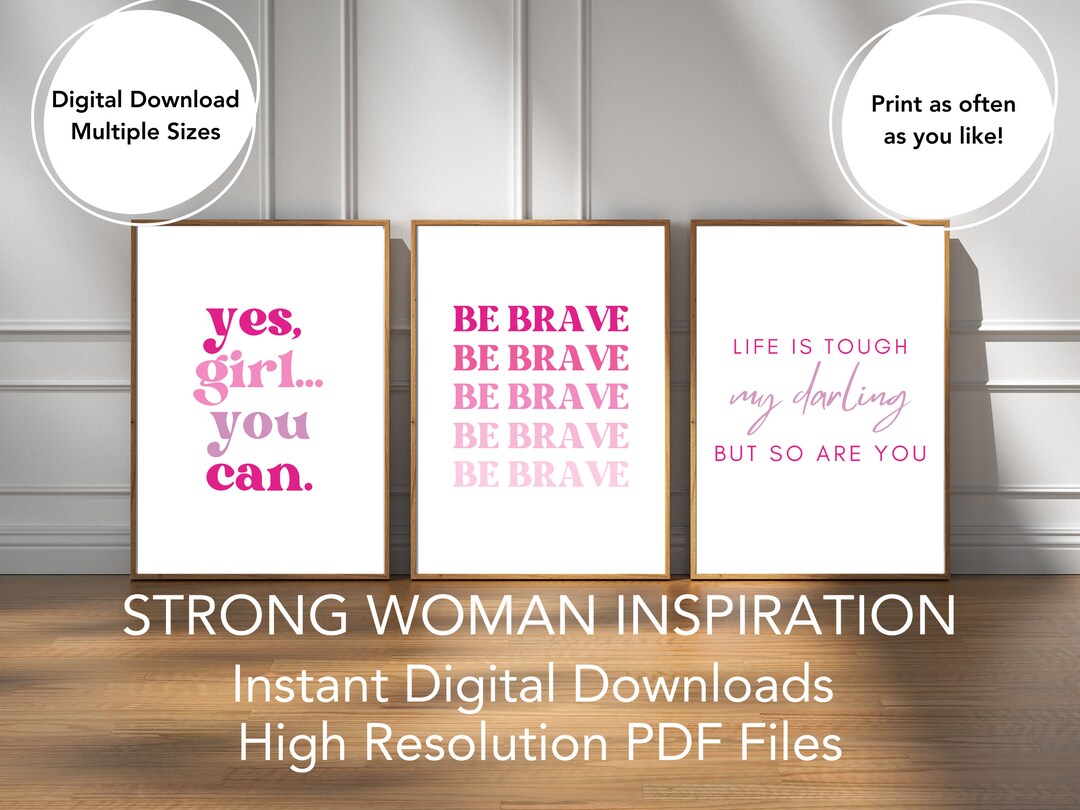 Strong Woman Set of 3 Pink and Mauve Printable Inspirational Wall Art ...