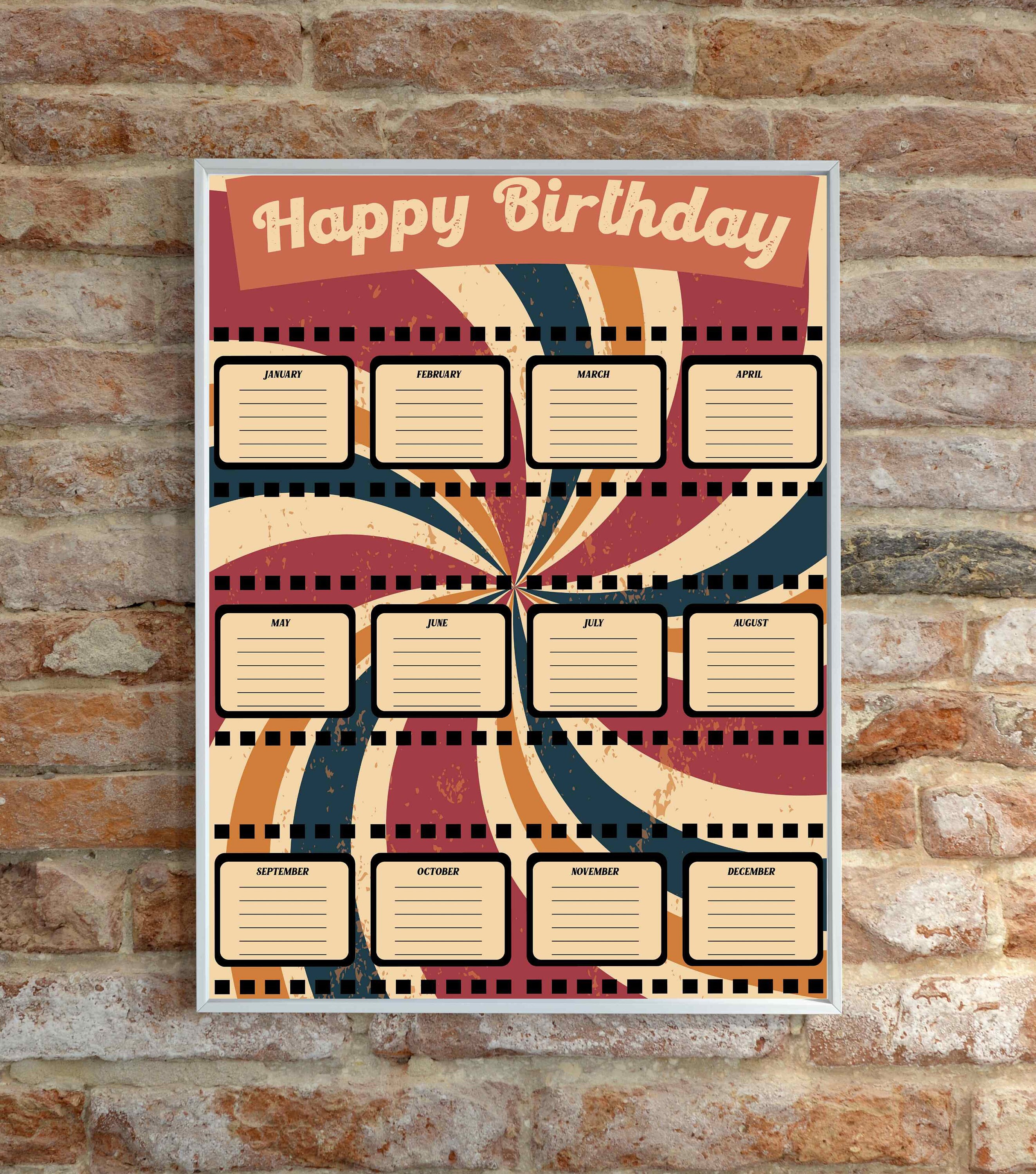 Digital Retro Classroom Birthday Poster Chart Student Birthday Child ...