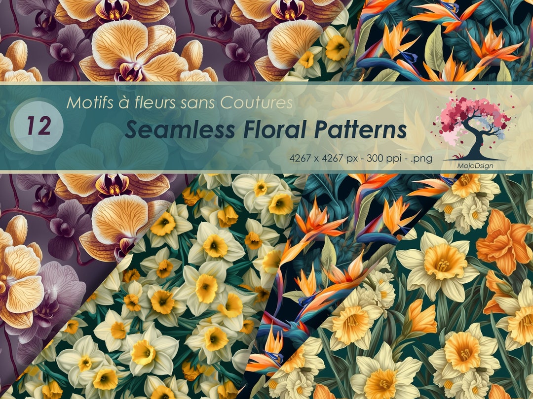 12 Seamless Flower Patterns - Etsy
