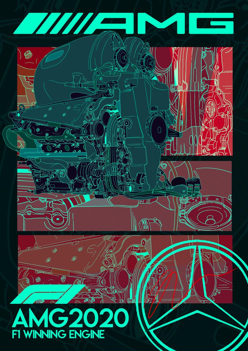 Mercedes AMG F1 Engine Poster Illustration A3 A5 - Etsy
