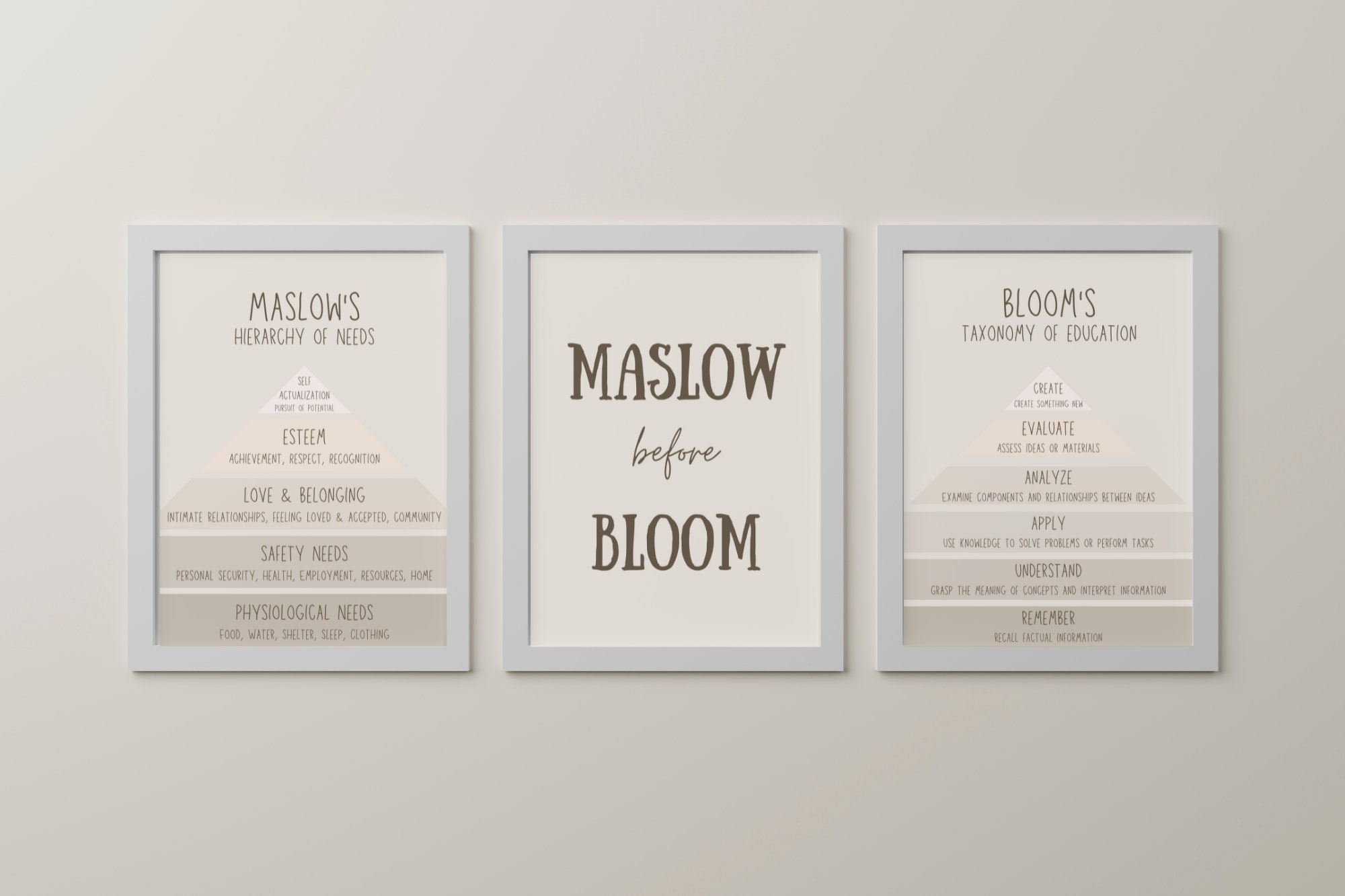 Maslow Hierarchy of Needs Maslow Before Bloom Print Psychology Wall Art ...