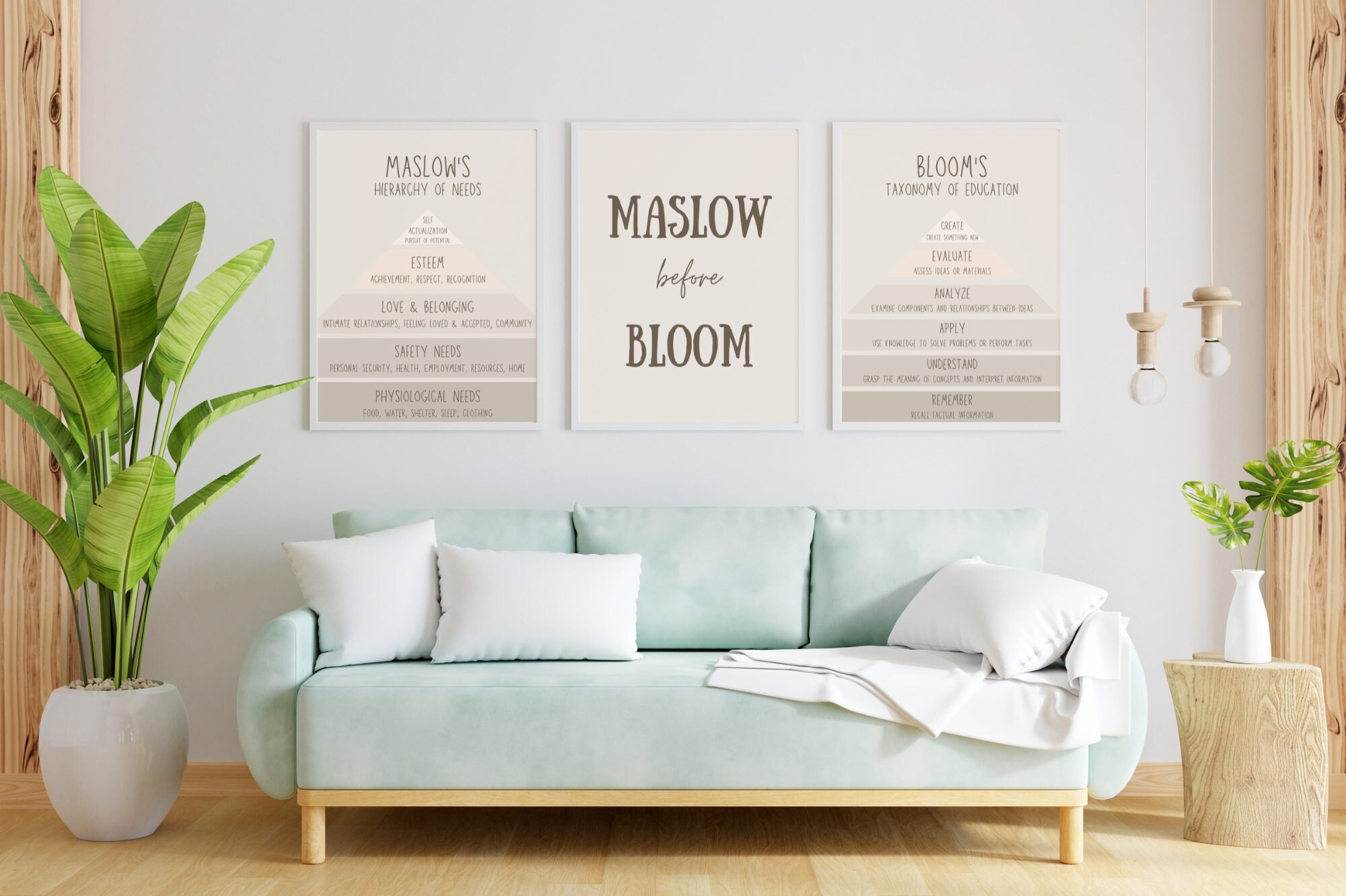 Maslow Hierarchy of Needs Maslow Before Bloom Print Psychology Wall Art ...