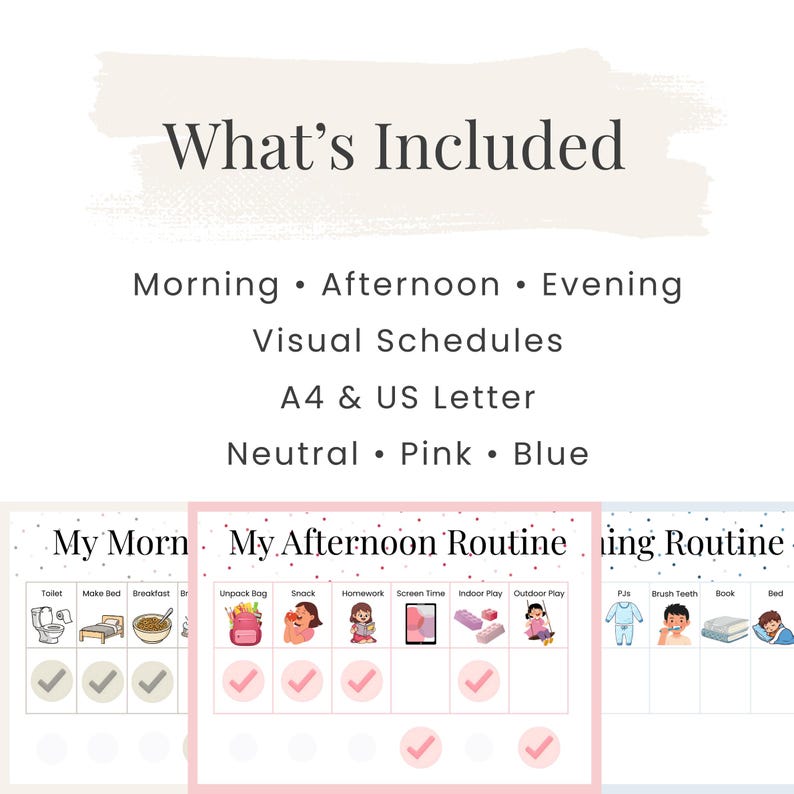 Kids Daily Routine Chart Bundle | Visual Schedule, Morning, Evening ...