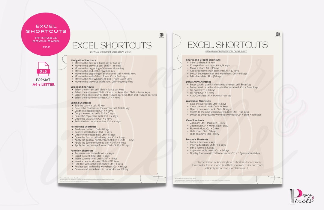 Excel Shortcut Cheat Sheet Excel Tips & Tricks for Windows - Etsy Australia
