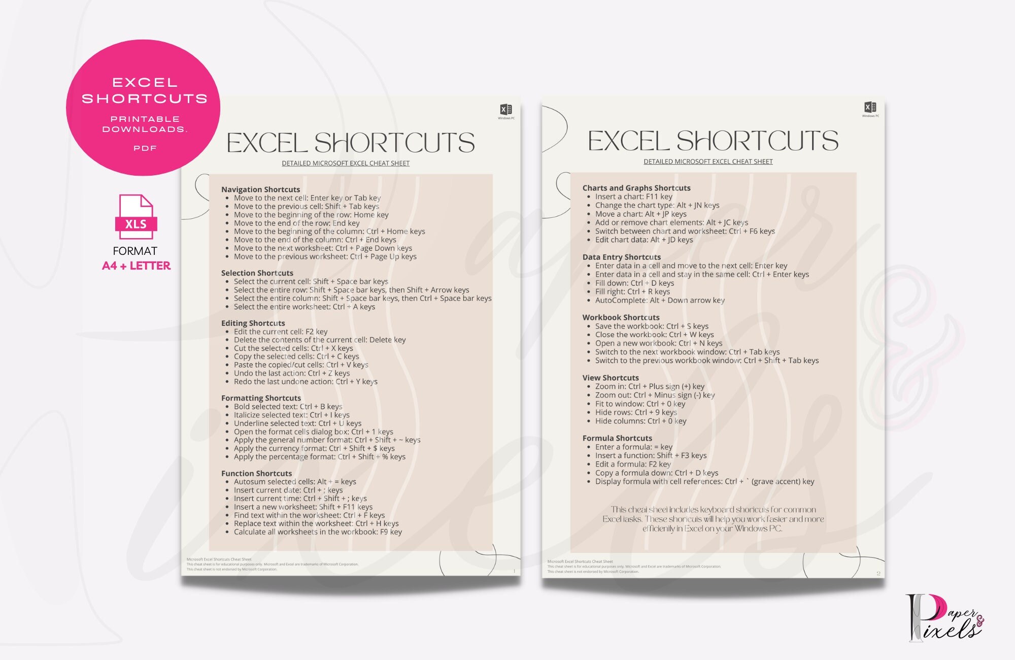 Excel Shortcut Cheat Sheet Excel Tips & Tricks for Windows - Etsy Australia