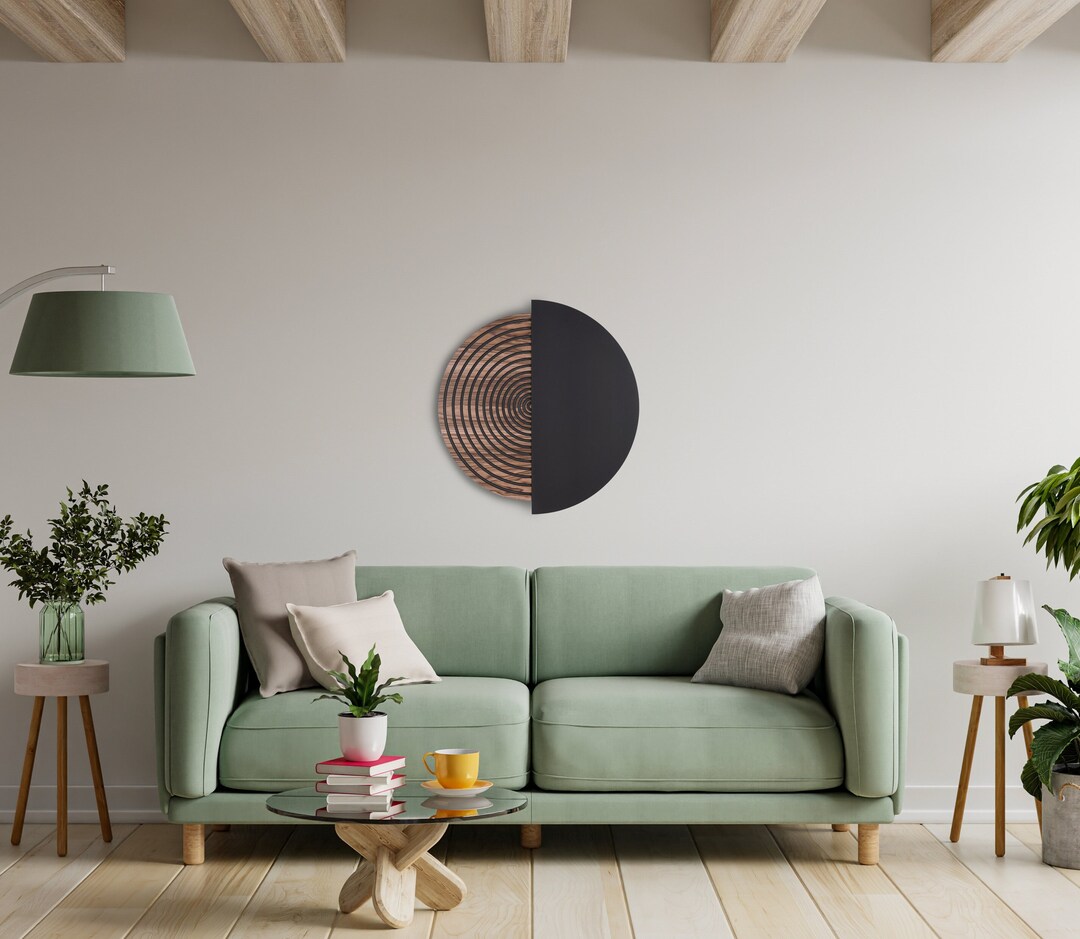 Round Walnut & Black Carved Wall Panel: Scandi Geometry Art - Etsy