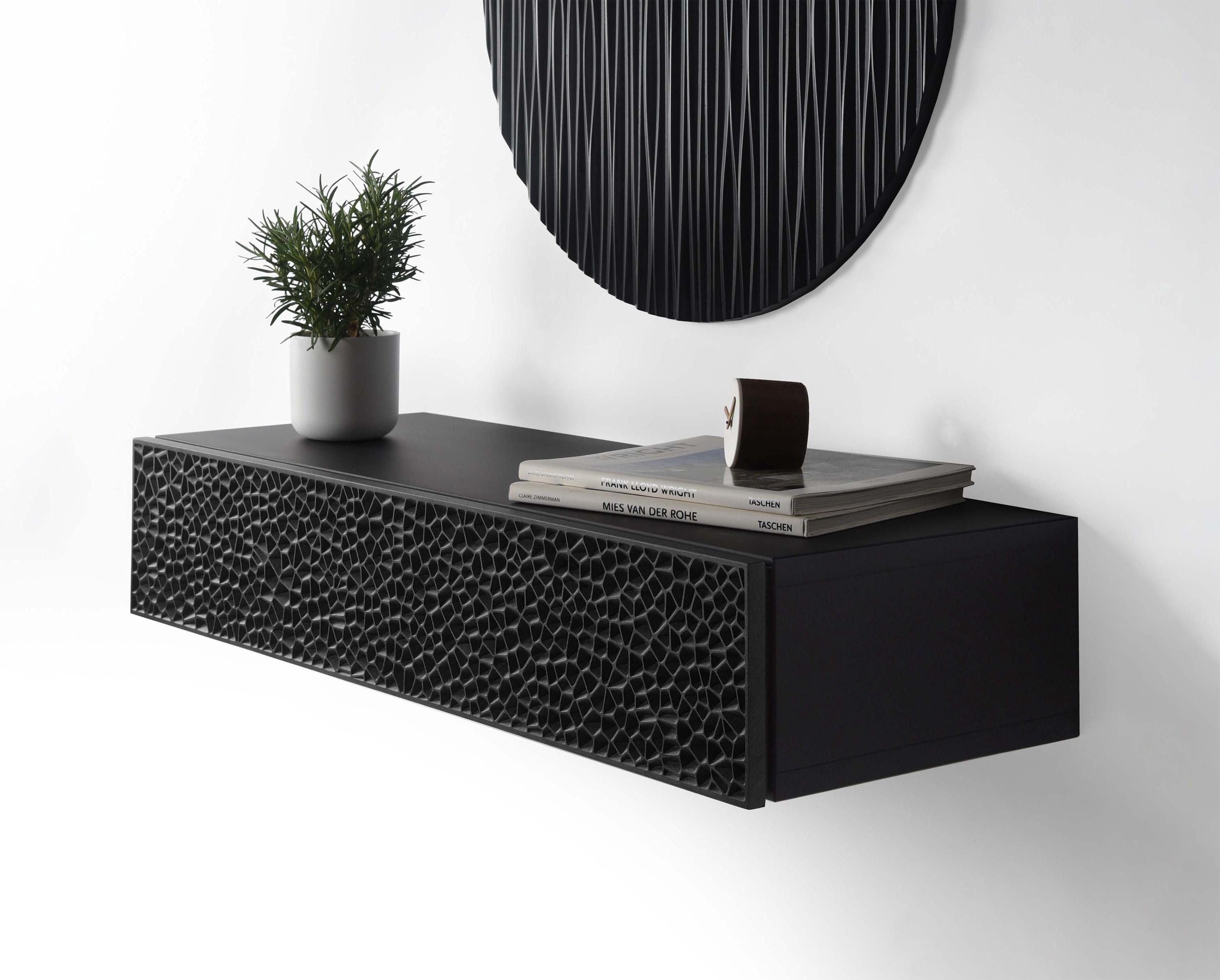 Floating Console Shelf – Black and Walnut Wall-mounted Entry Table - Etsy