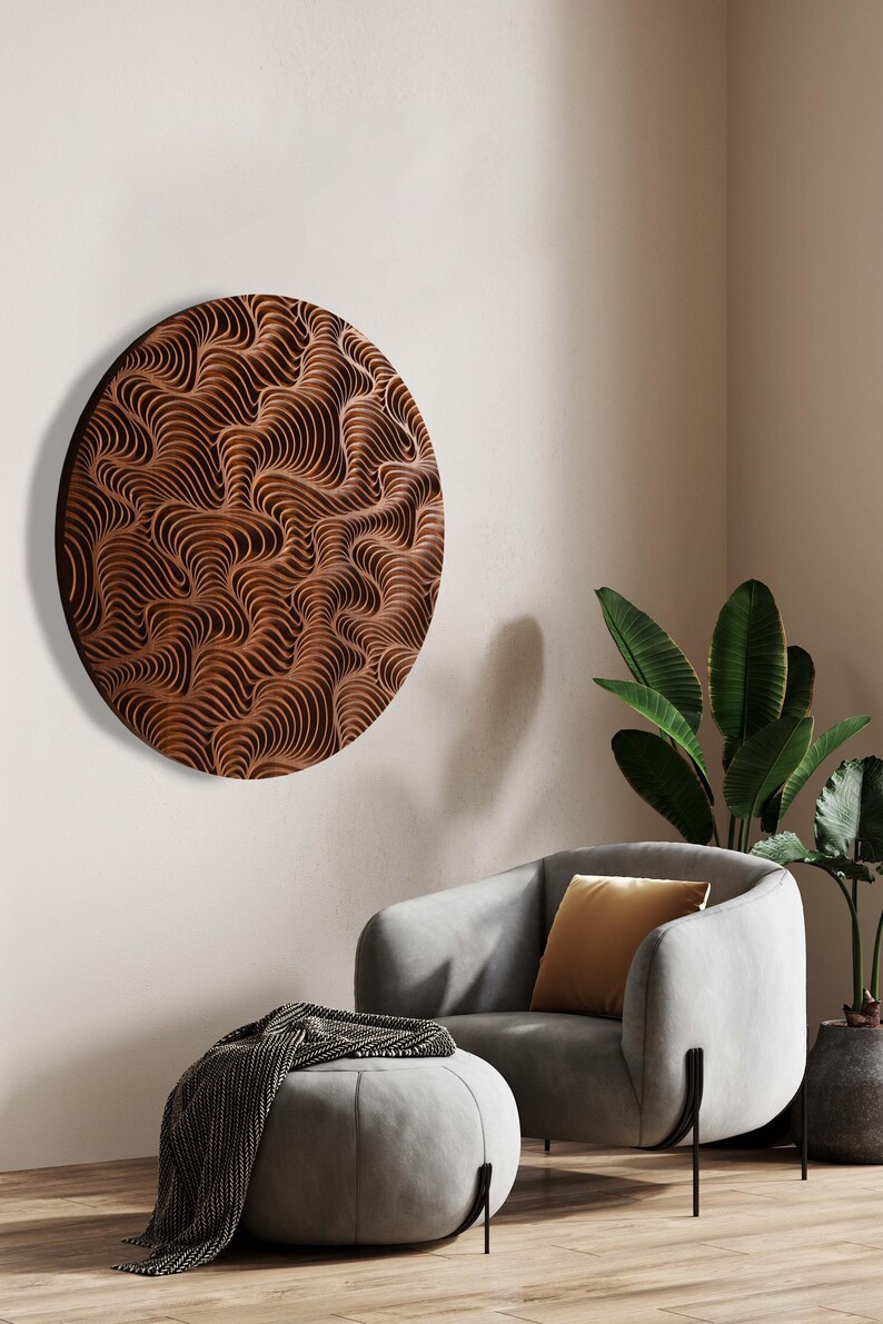 Round 3D Wood Wall Panel – Erosion-inspired Carved Design - Etsy