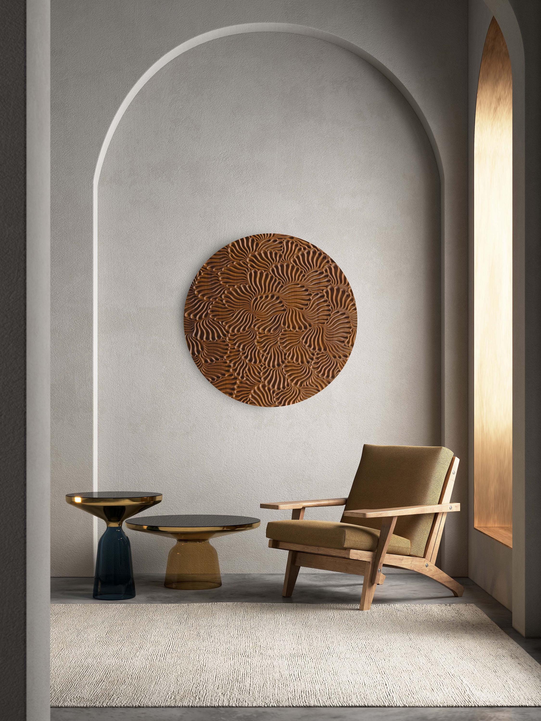 Round Wood Wall Art, Shell Relief Panel, 60–120 Cm - Etsy