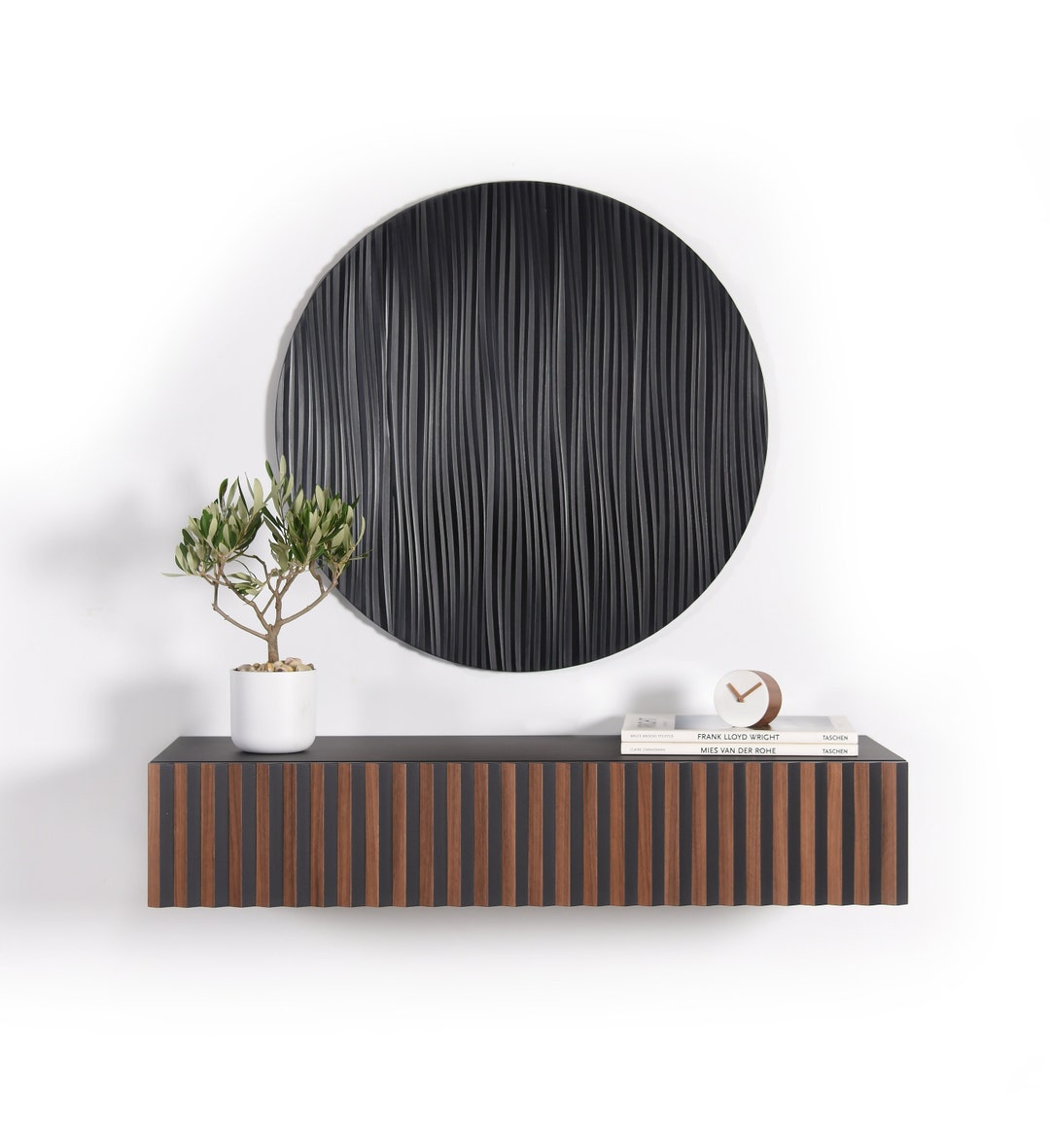 Floating Console in Walnut and Black With 1 Drawer, Modern Entryway and ...