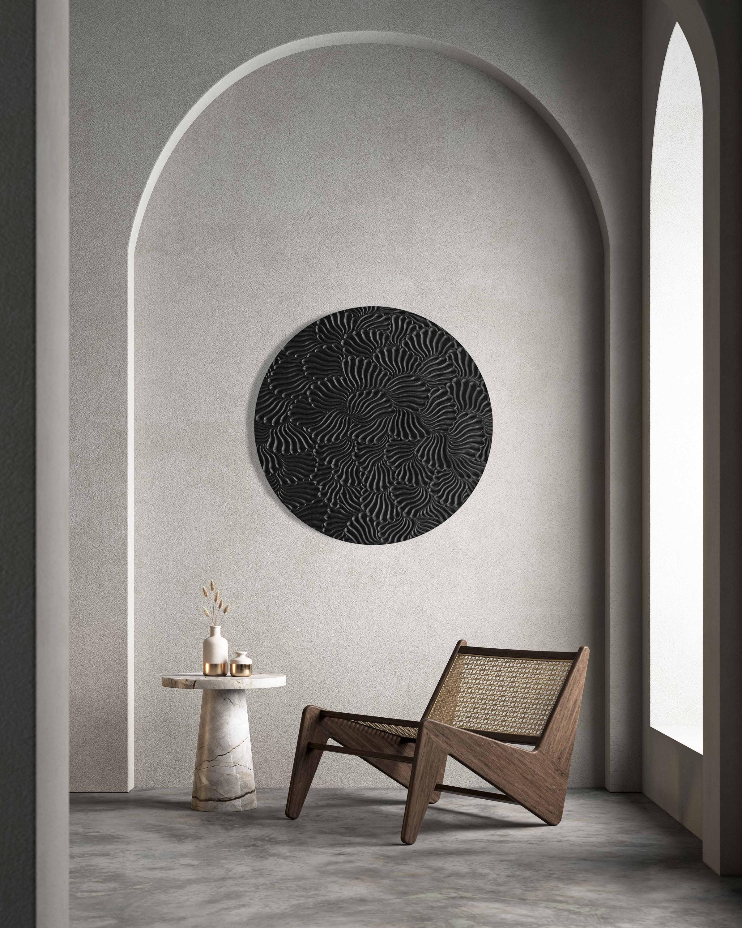 Round Wood Wall Art, Shell Relief Panel, 60–120 Cm - Etsy