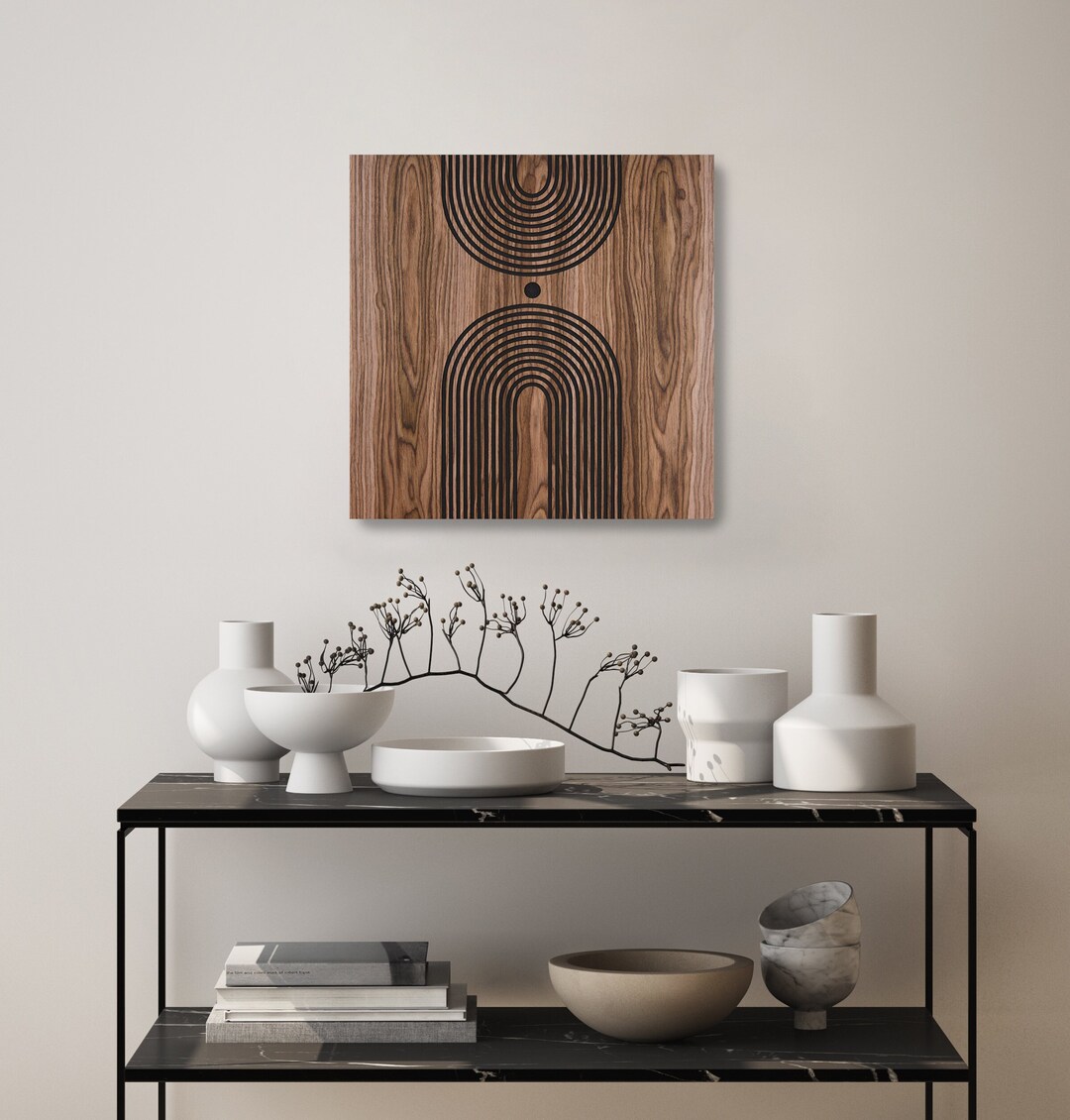 Modern Artwork: Walnut & Black Boho Lines, Big Wall Decor, House Design ...