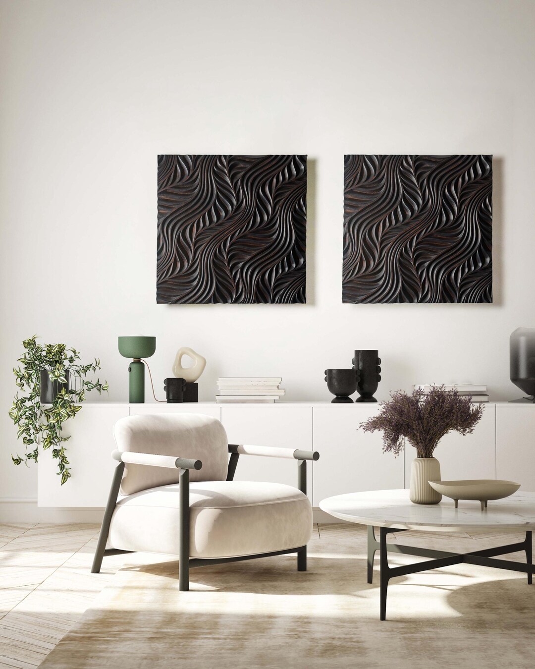 2 Panel Set, 24x24 Inch Carved Decor. Home Interior Design, Wooden ...