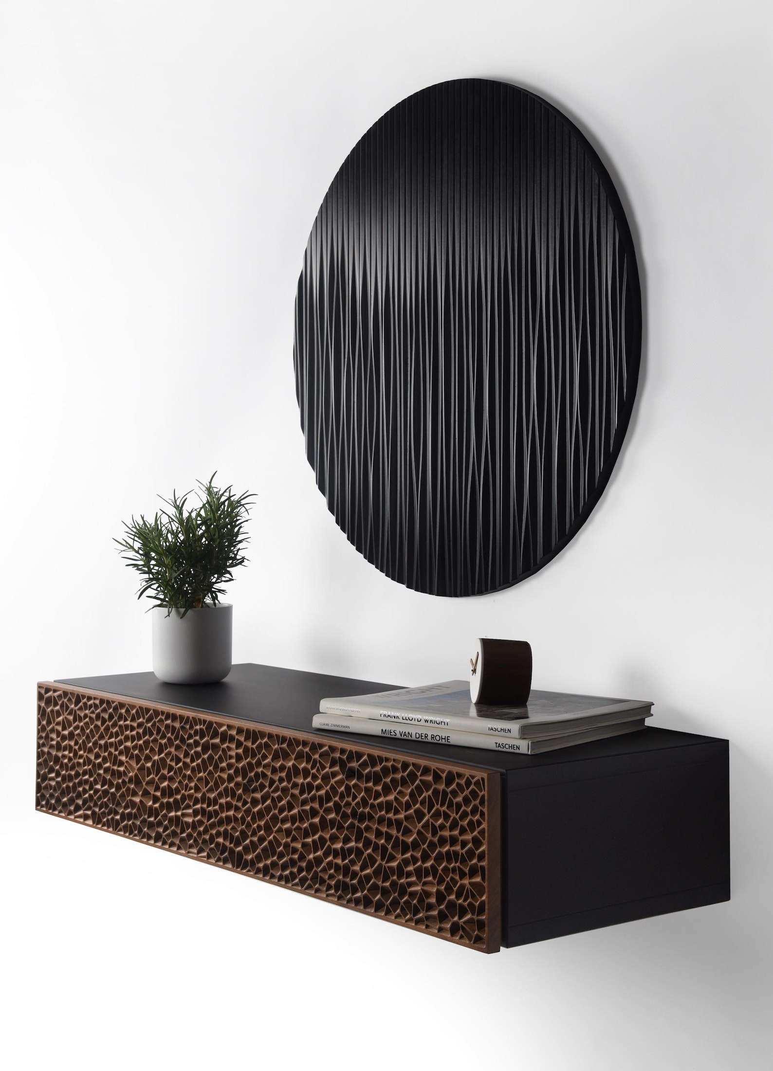 Floating Console Shelf – Black and Walnut Wall-mounted Entry Table - Etsy