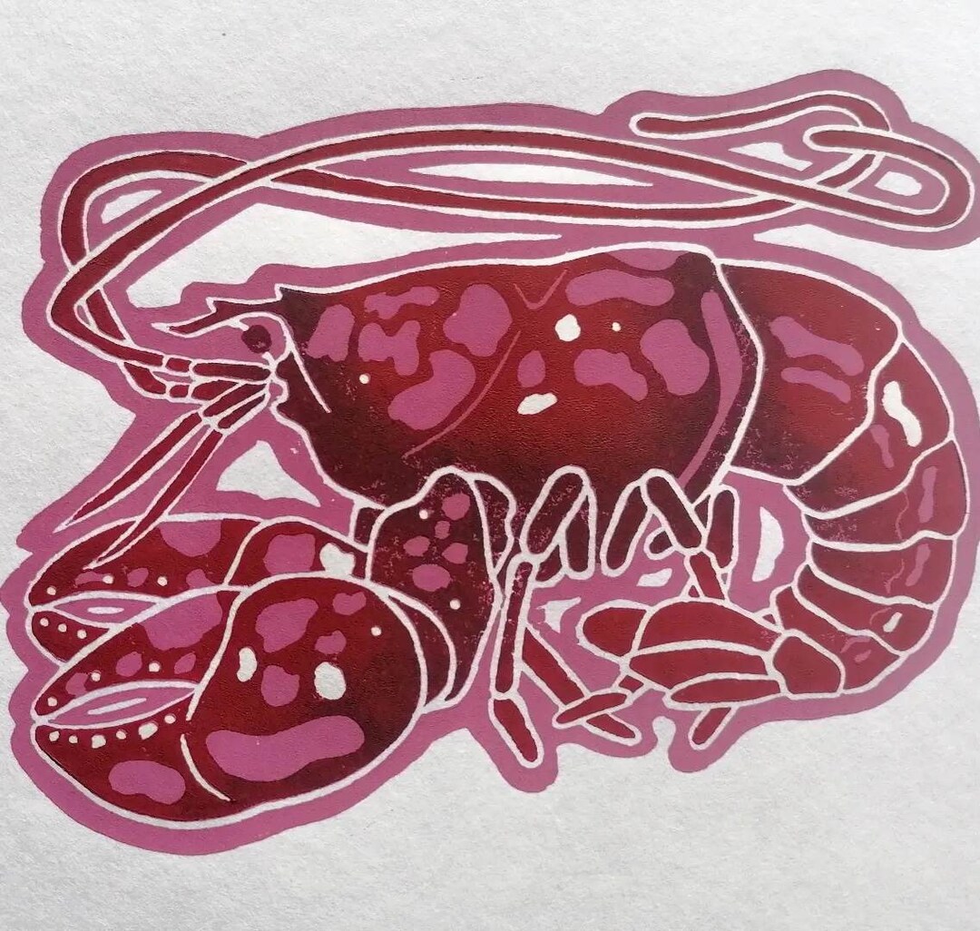 Red Claws, a Handprinted Limited Edition Lino of a Lobster - Etsy