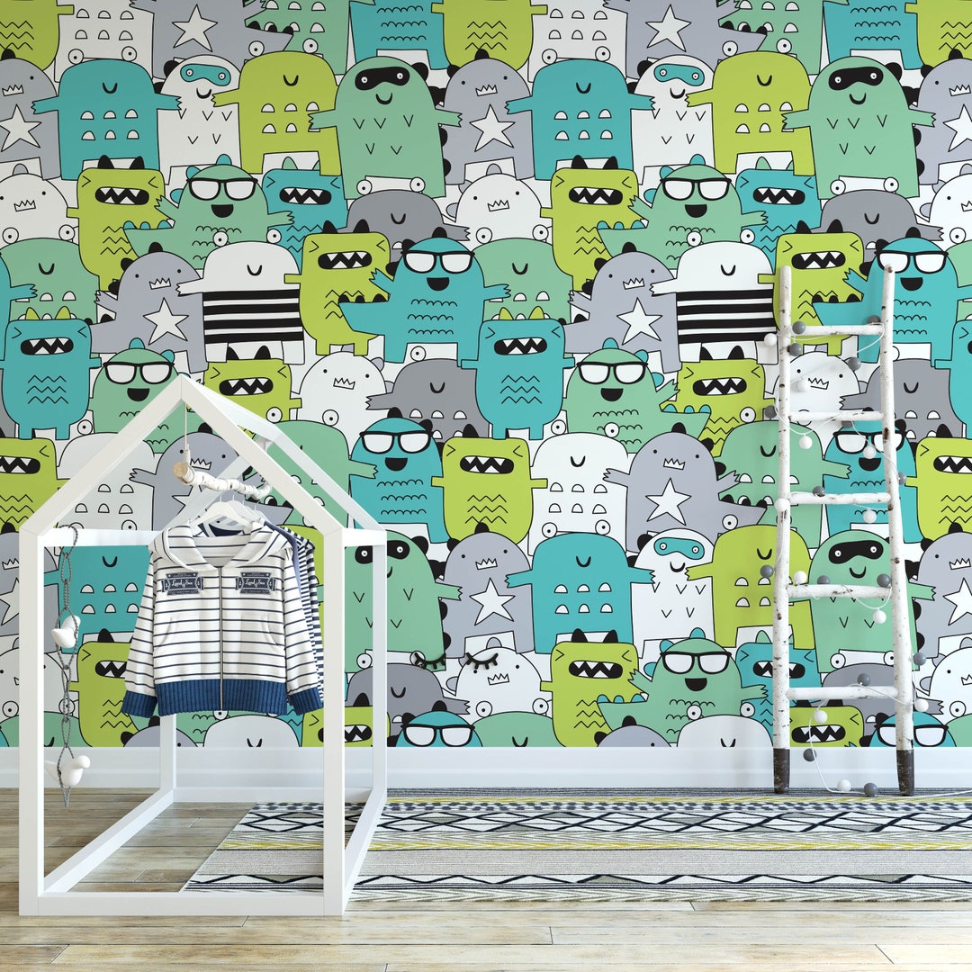 Cute Monster Nursery Wallpaper, Little Monster Wallpaper, Children's ...