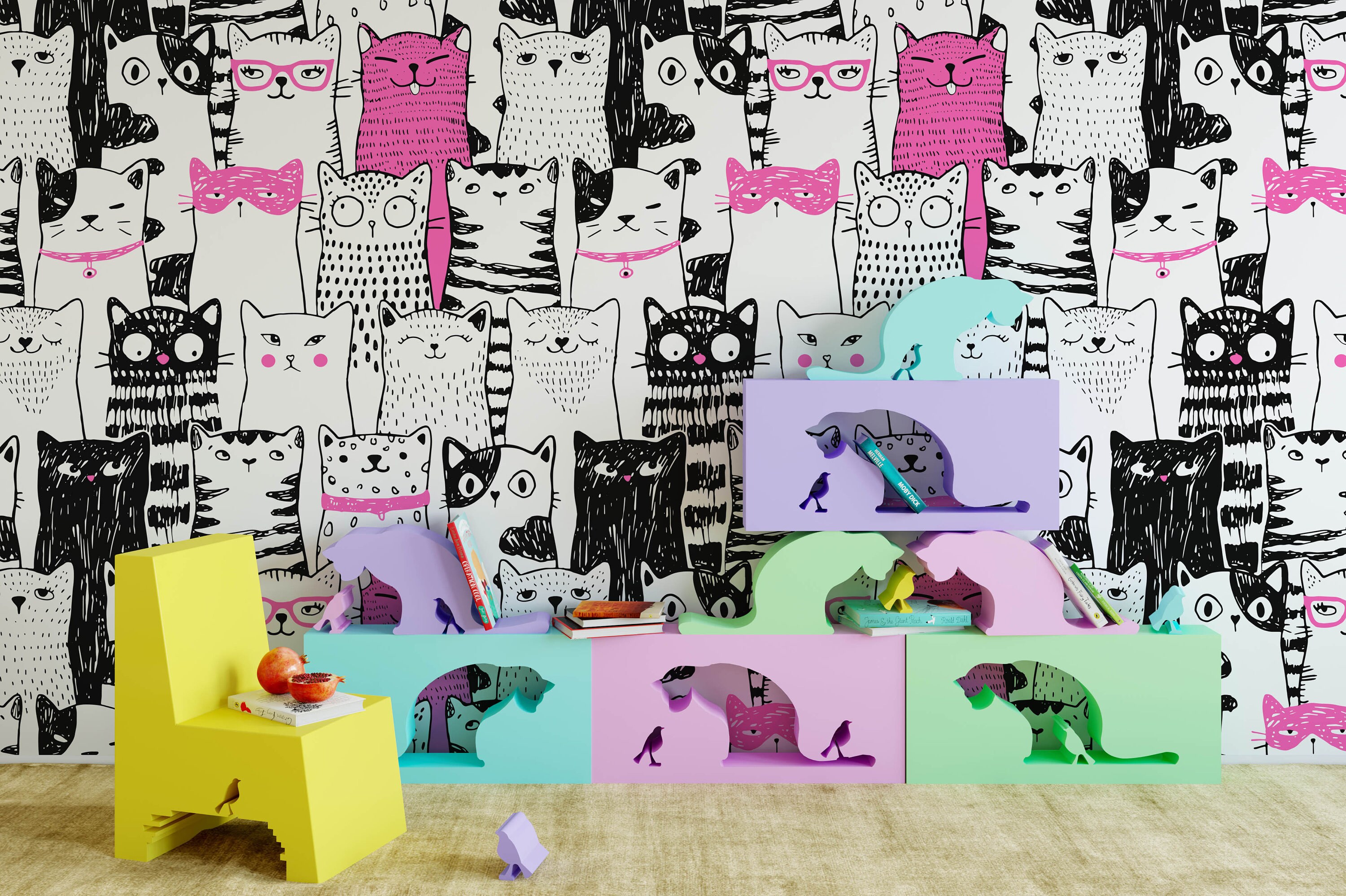 Cat Nursery Wallpaper, Removable Animal Mural Wallpaper, Children's ...
