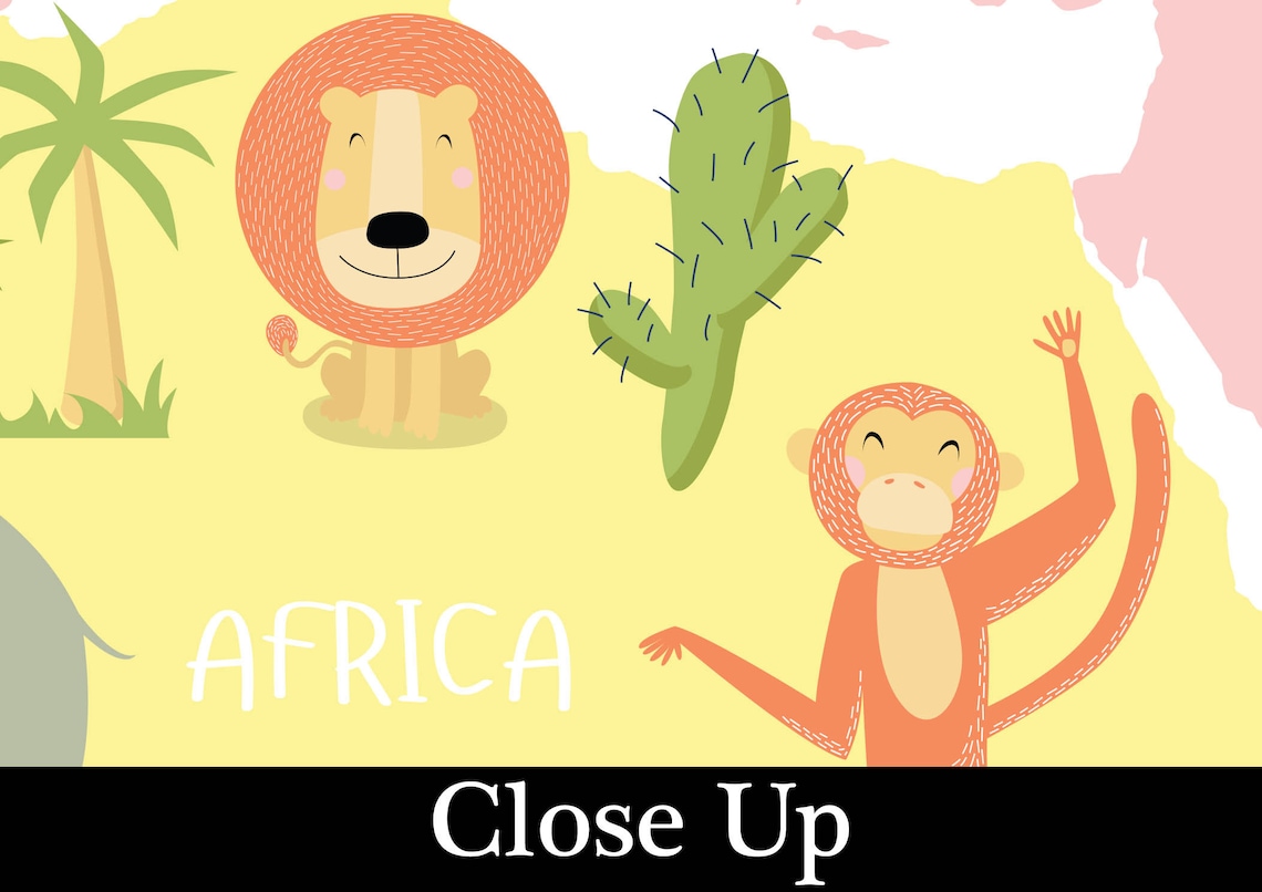 Safari World Map Wallpaper Removable Nursery Jungle Mural - Etsy