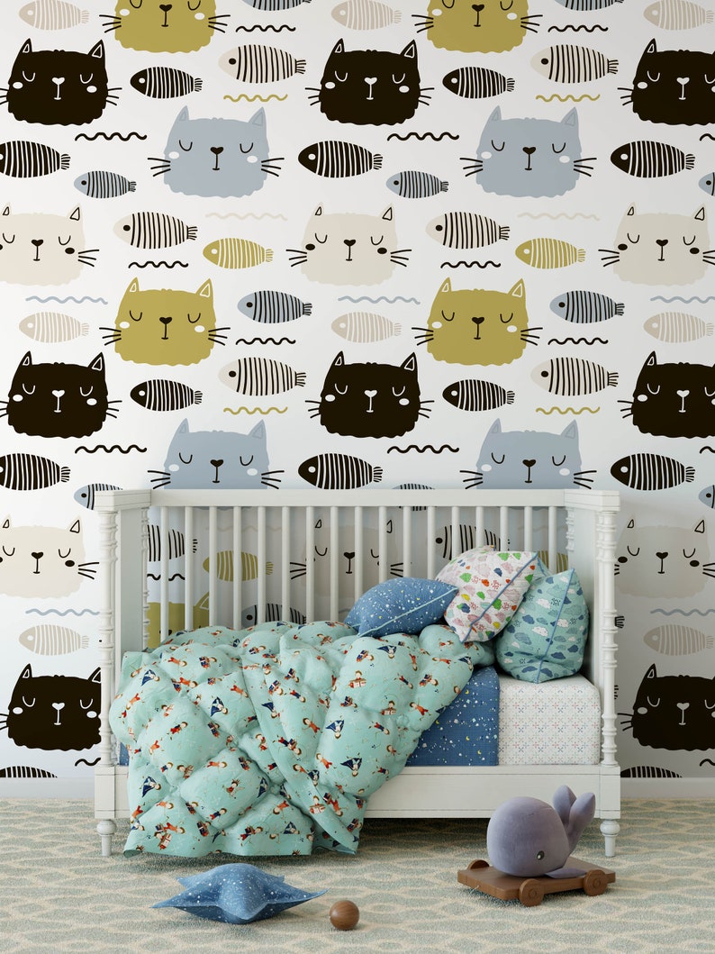 Cat Nursery Wallpaper, Removable Animal Mural Wallpaper, Children's ...