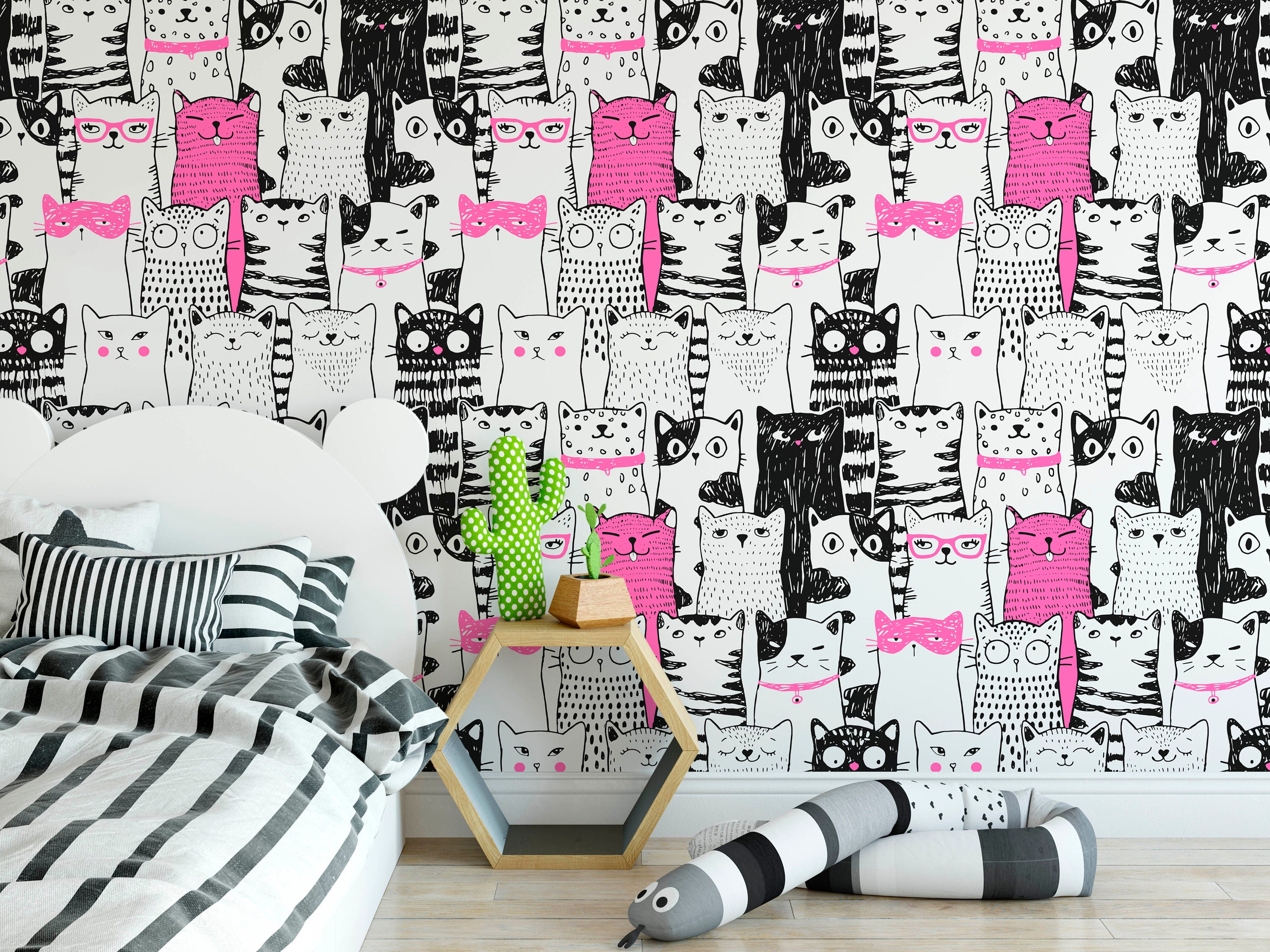 Cat Nursery Wallpaper, Removable Animal Mural Wallpaper, Children's ...