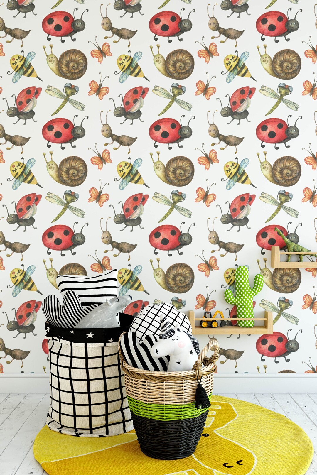 Bugs Nursery Wallpaper, Removable Wall Mural Nursery, Custom Nursery ...