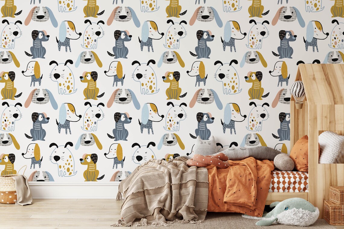 Dog Nursery Wallpaper, Removable Animal Mural Wallpaper, Children's ...
