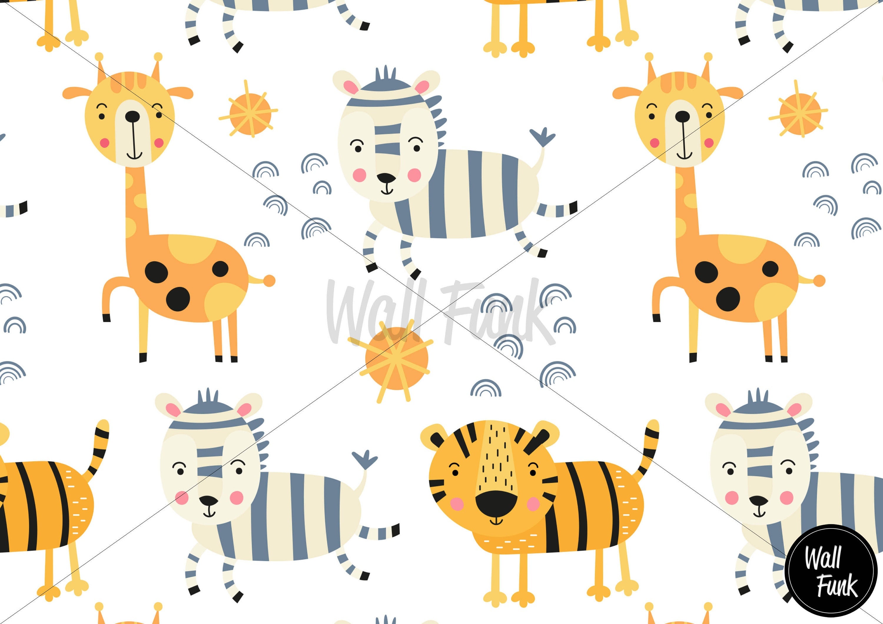 Safari Children's Wallpaper, Cute Animals Kids Bedroom Wall Art, Baby ...