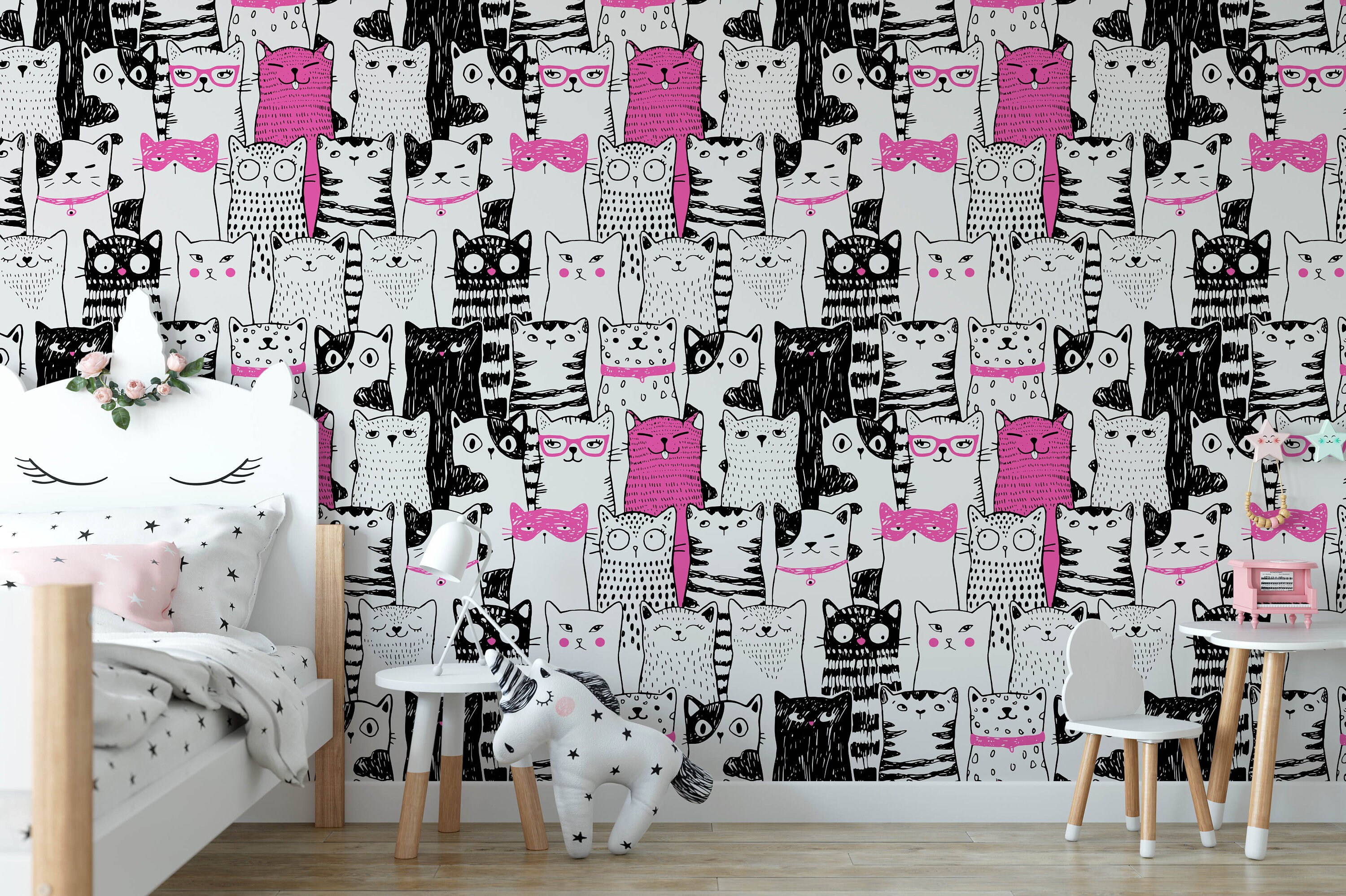 Cat Nursery Wallpaper, Removable Animal Mural Wallpaper, Children's ...