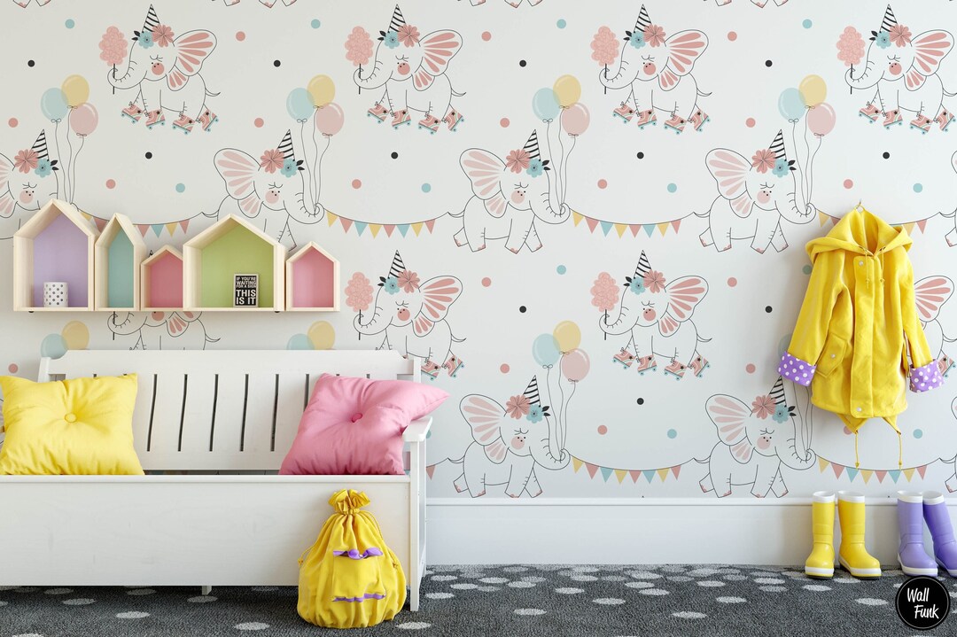 Elephant Nursery Wallpaper, Removable Wall Mural Nursery, Custom ...