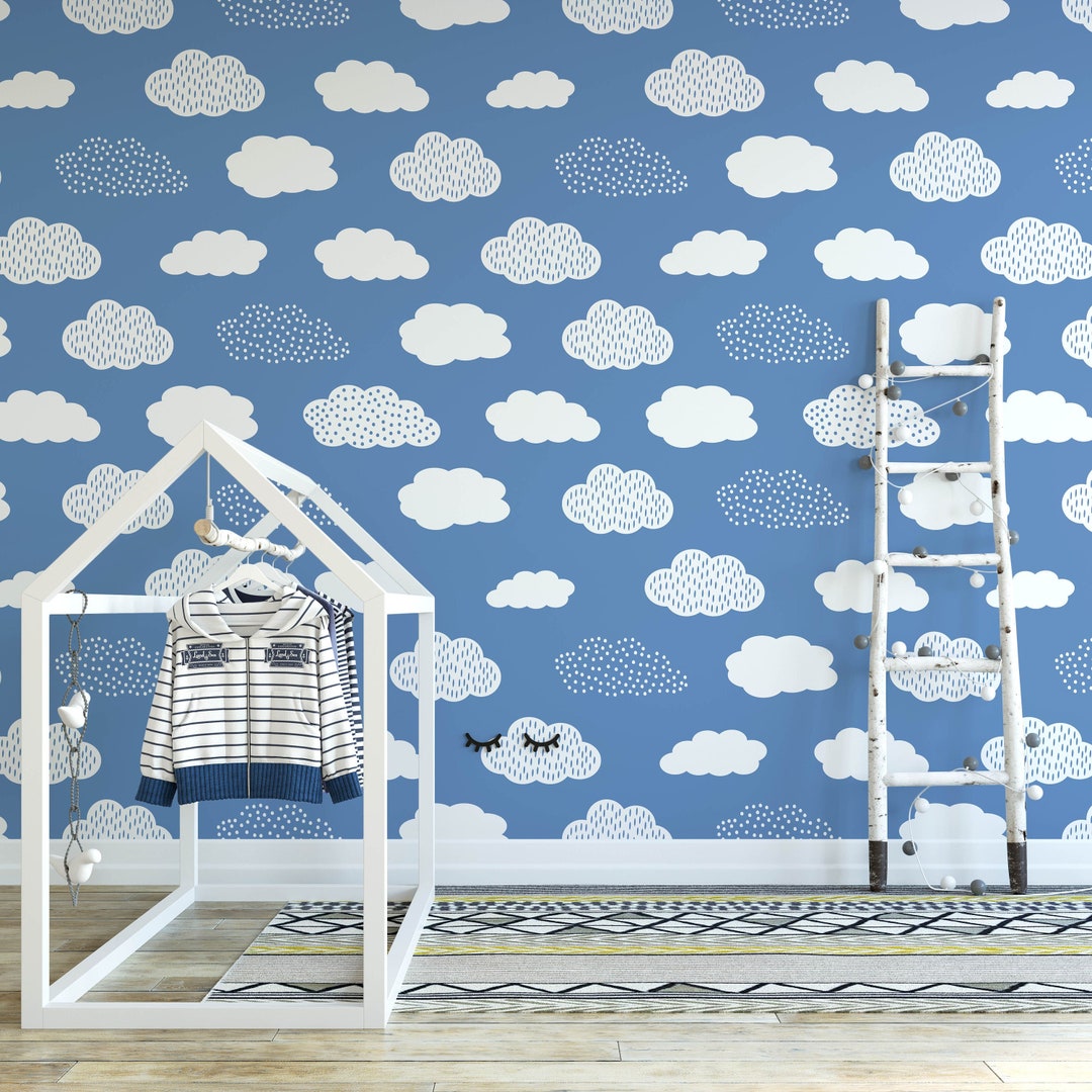 Cloud Nursery Wallpaper, Blue Kids Wallpaper, Children's Custom Bedroom ...