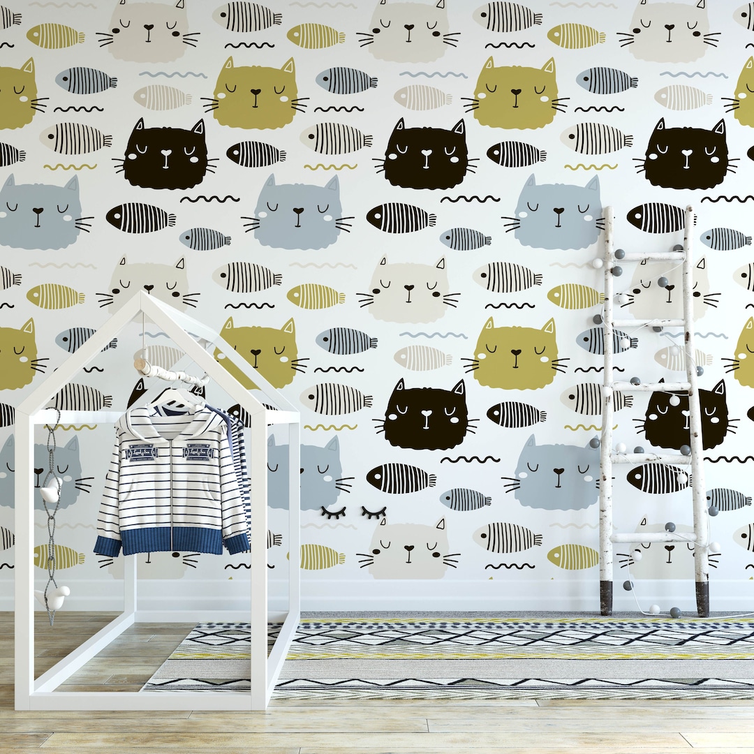 Cat Nursery Wallpaper, Removable Animal Mural Wallpaper, Children's ...