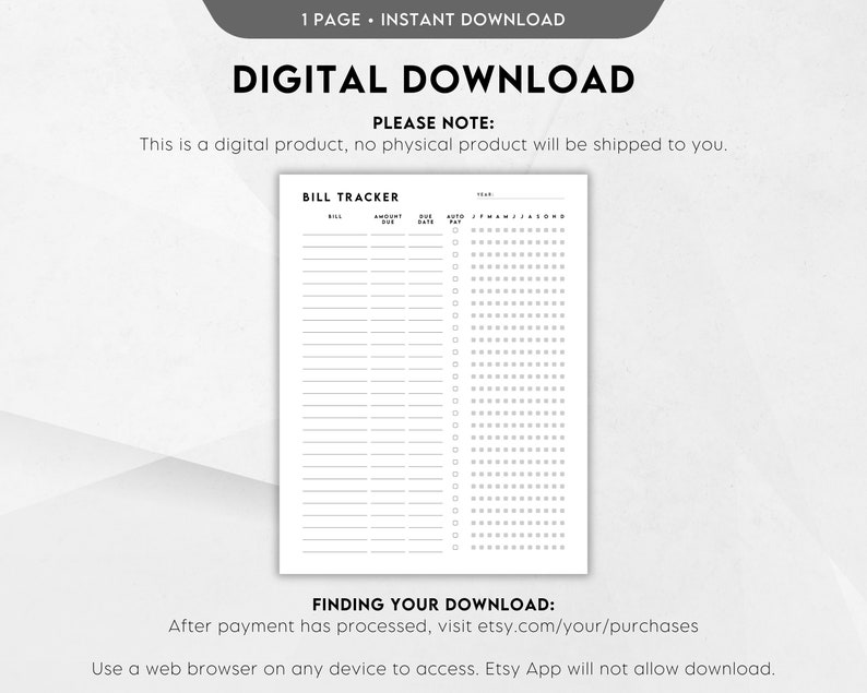 Editable Yearly Bill Tracker, Yearly Bill Log, Bill Planner, Bill ...