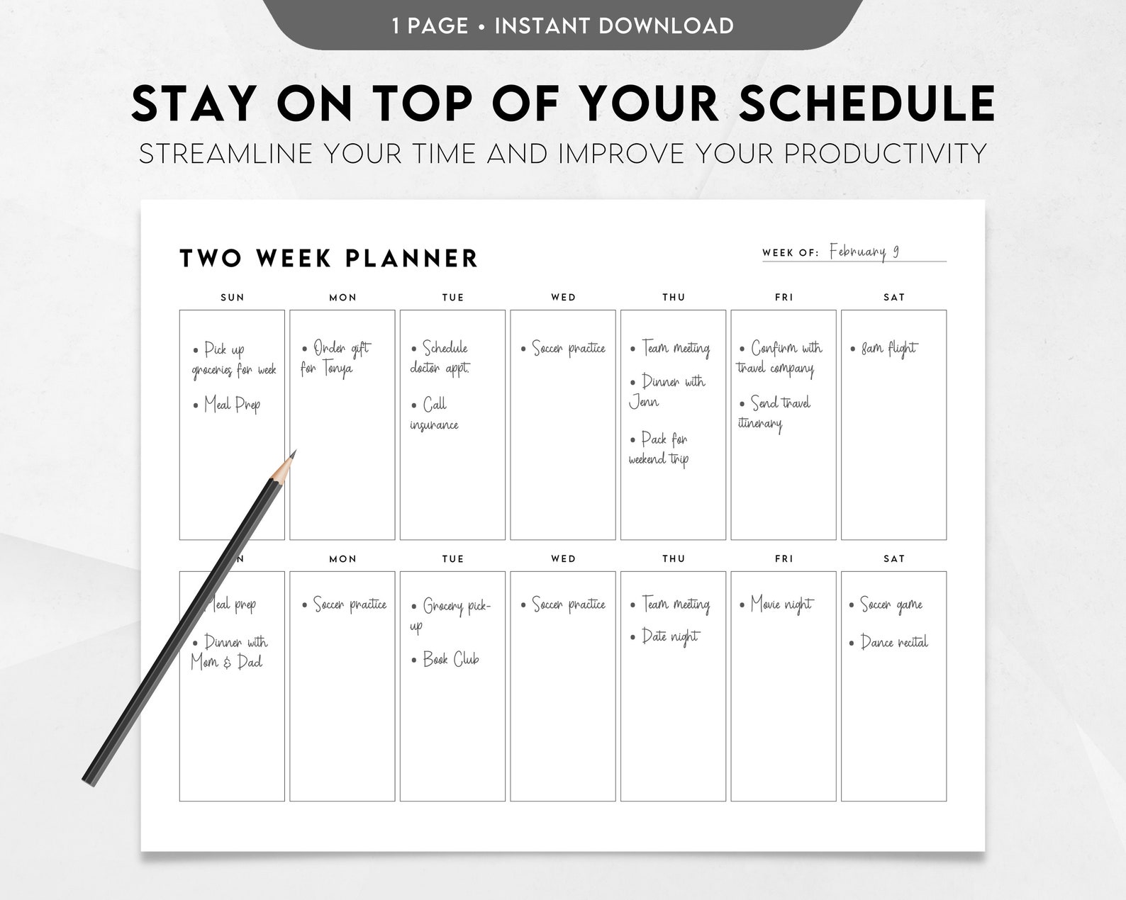 Two Week Planner Printable, Weekly Calendar, Weekly Schedule Template ...