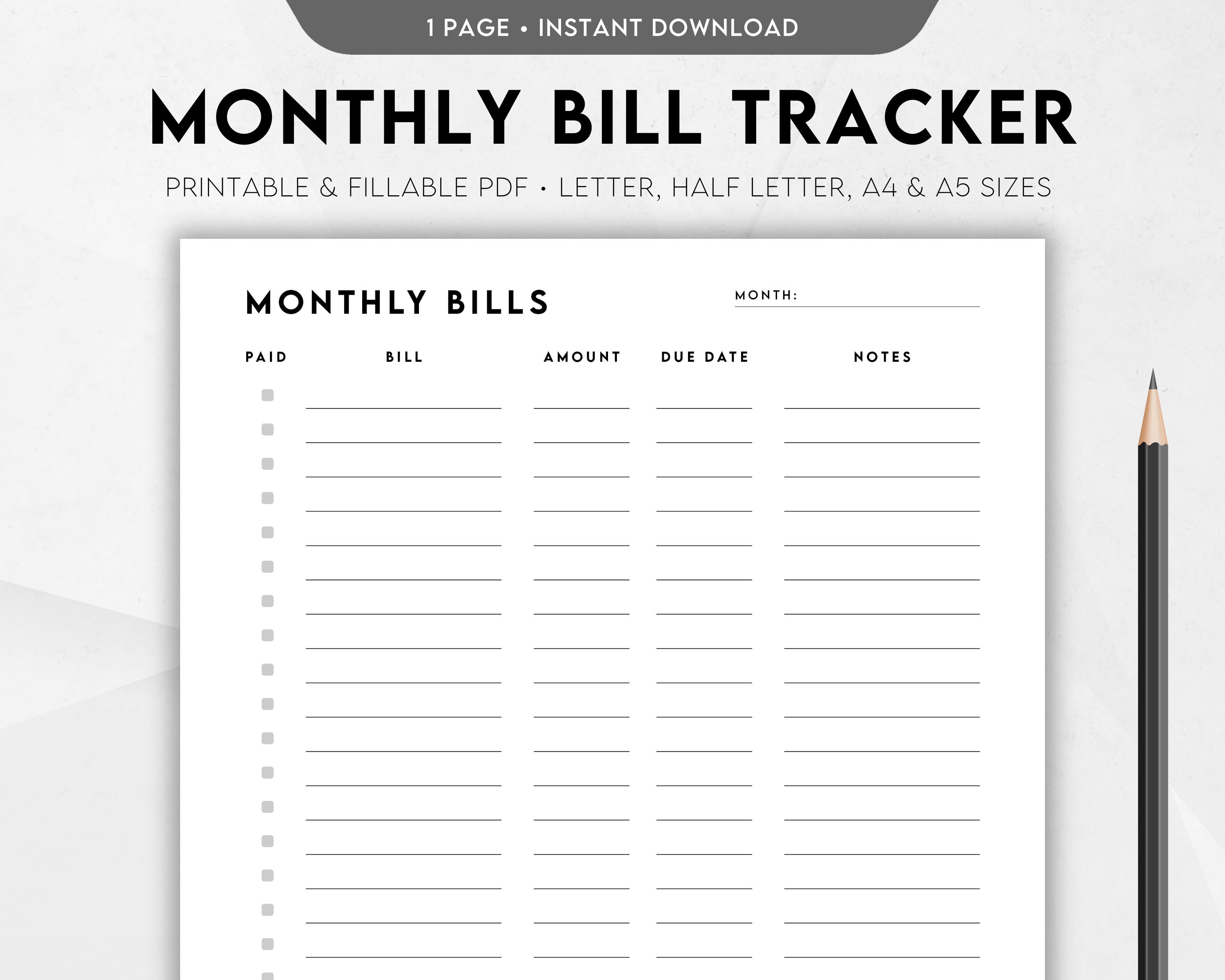 Editable Monthly Bill Tracker, Monthly Bill Log, Bill Planner, Bill Payment Checklist Tracker ...