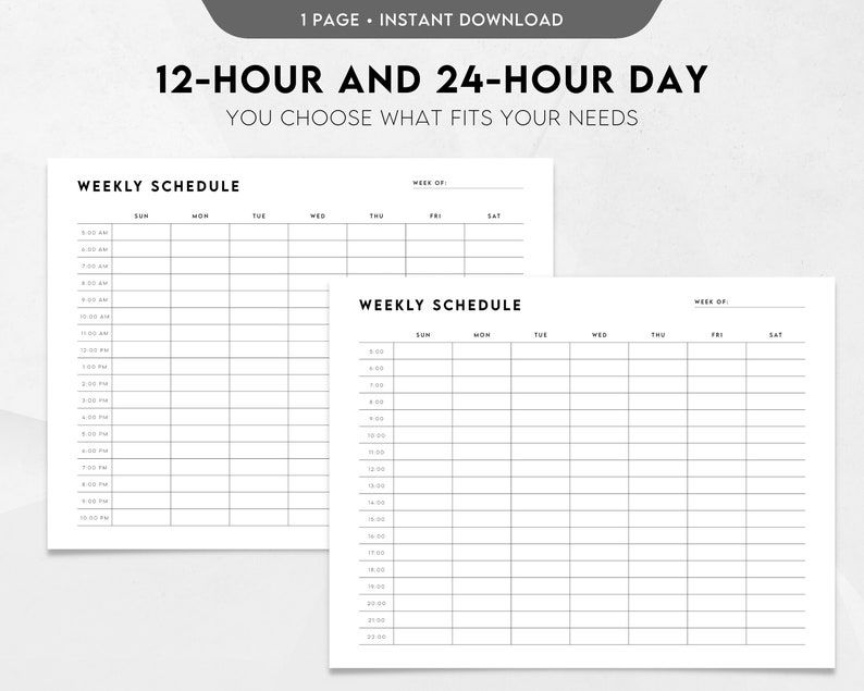 Hourly Weekly Schedule Printable Template, Weekly Calendar, Weekly ...